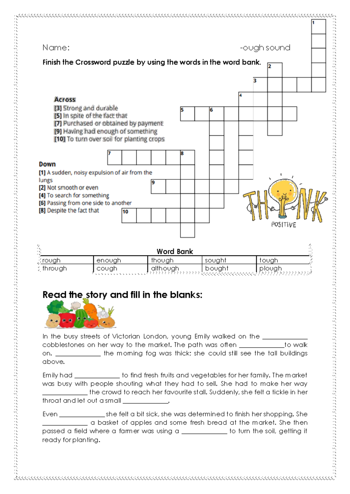 -ough worksheet - Name: - ough sound Finish the Crossword puzzle by ...