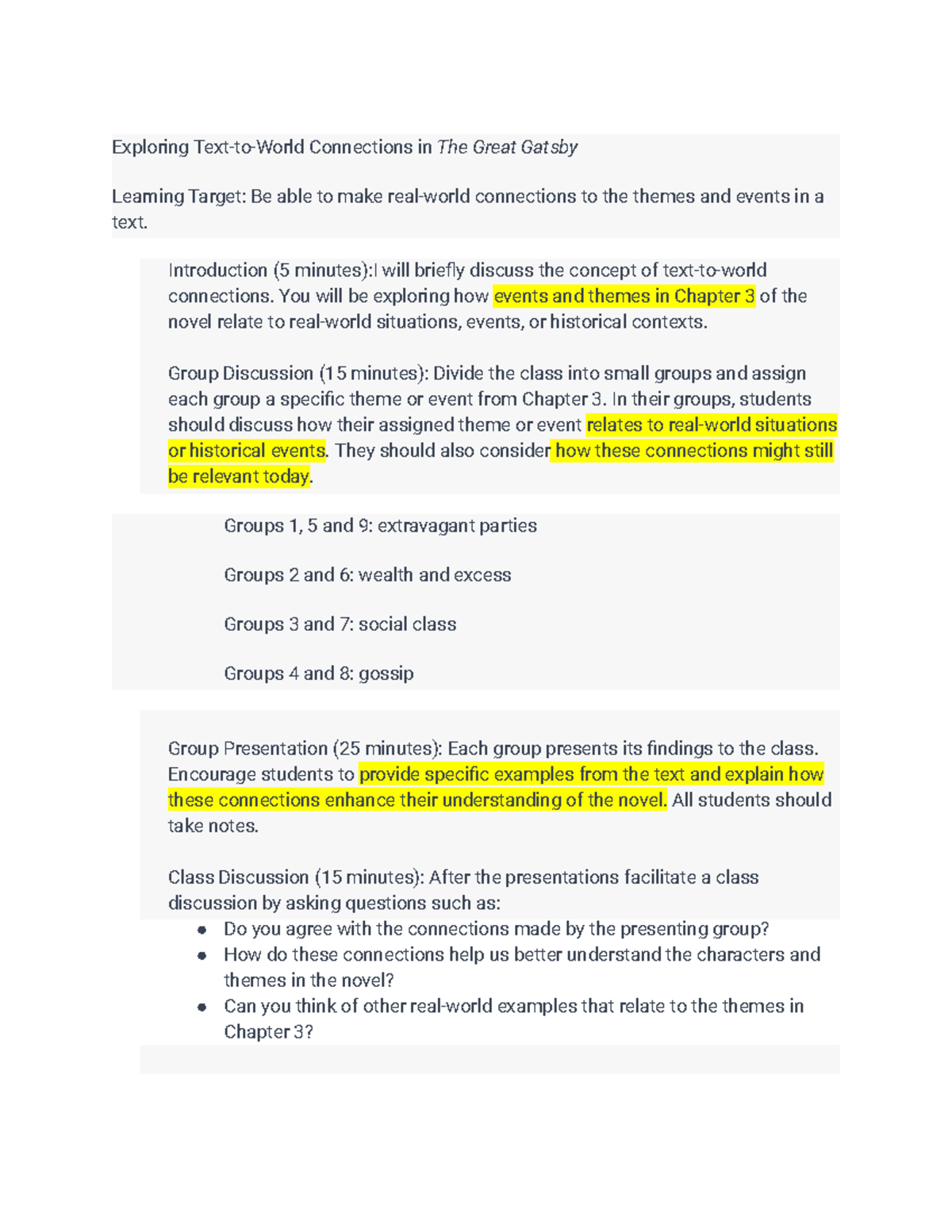 Exploring Text-to-World Connections in The Great Gatsby - Introduction ...