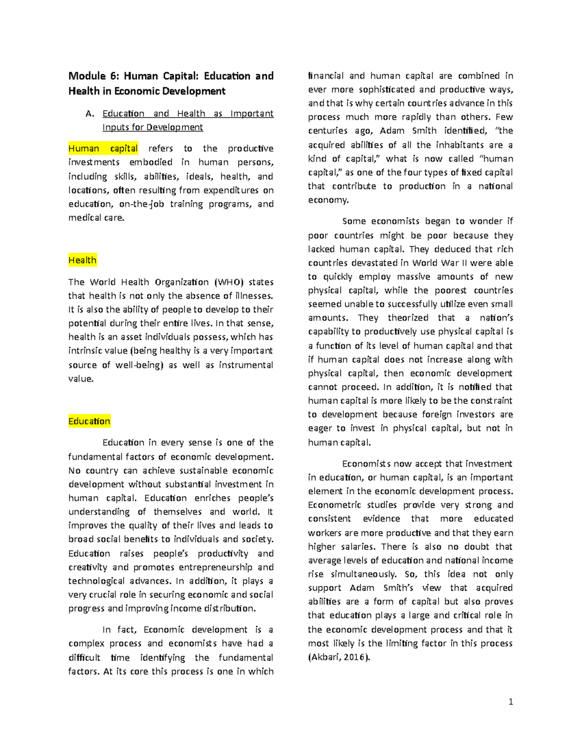 ECON Midterms Reviewer - Module 6: Human Capital: Education and Health ...