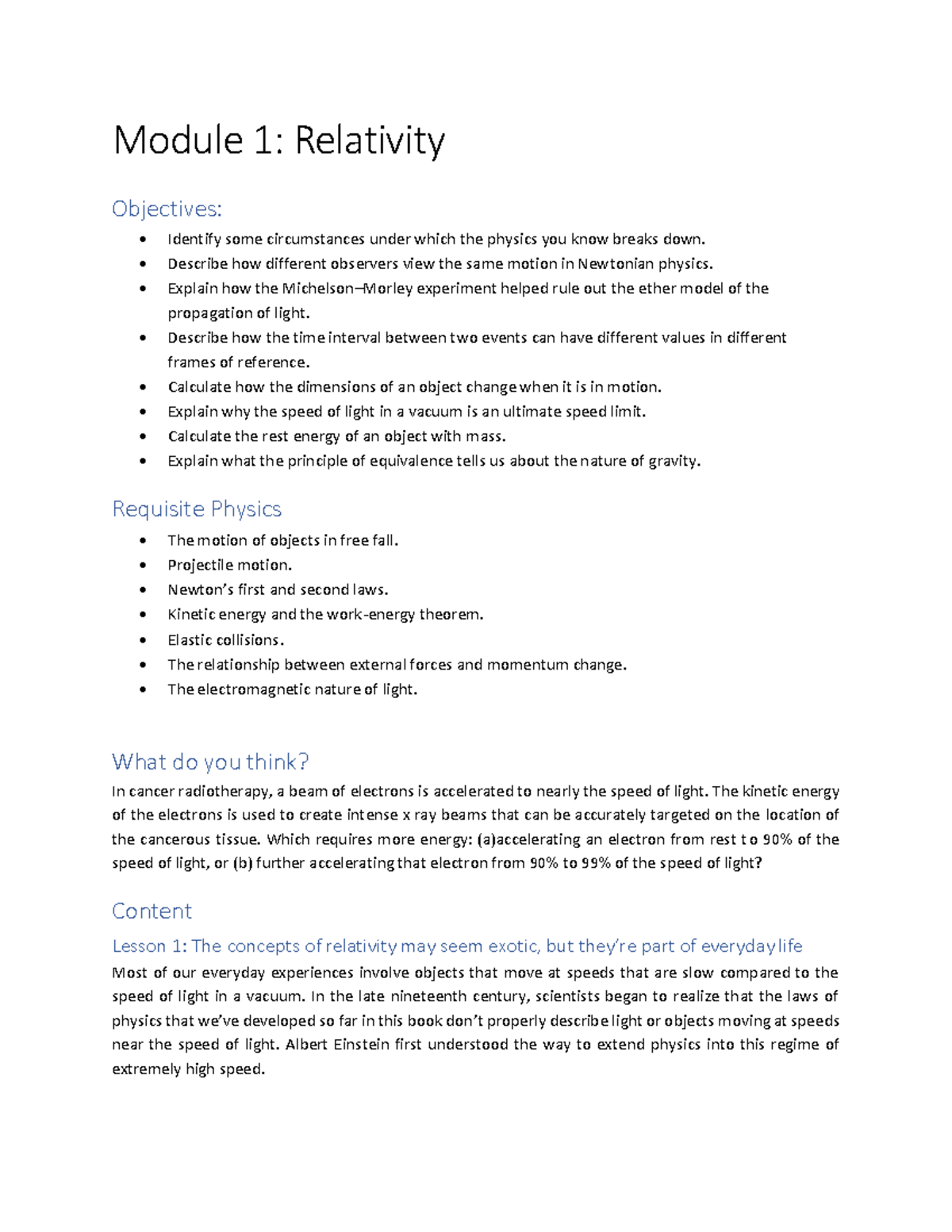 SPEC116S - Module 1 Lesson 1 - Module 1: Relativity Objectives ...