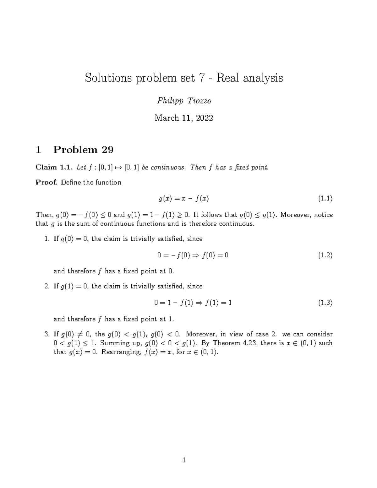 Solutions problem set 8 Real analysis - Solutions problem set 7 - Real analysis Philipp Tiozzo ...