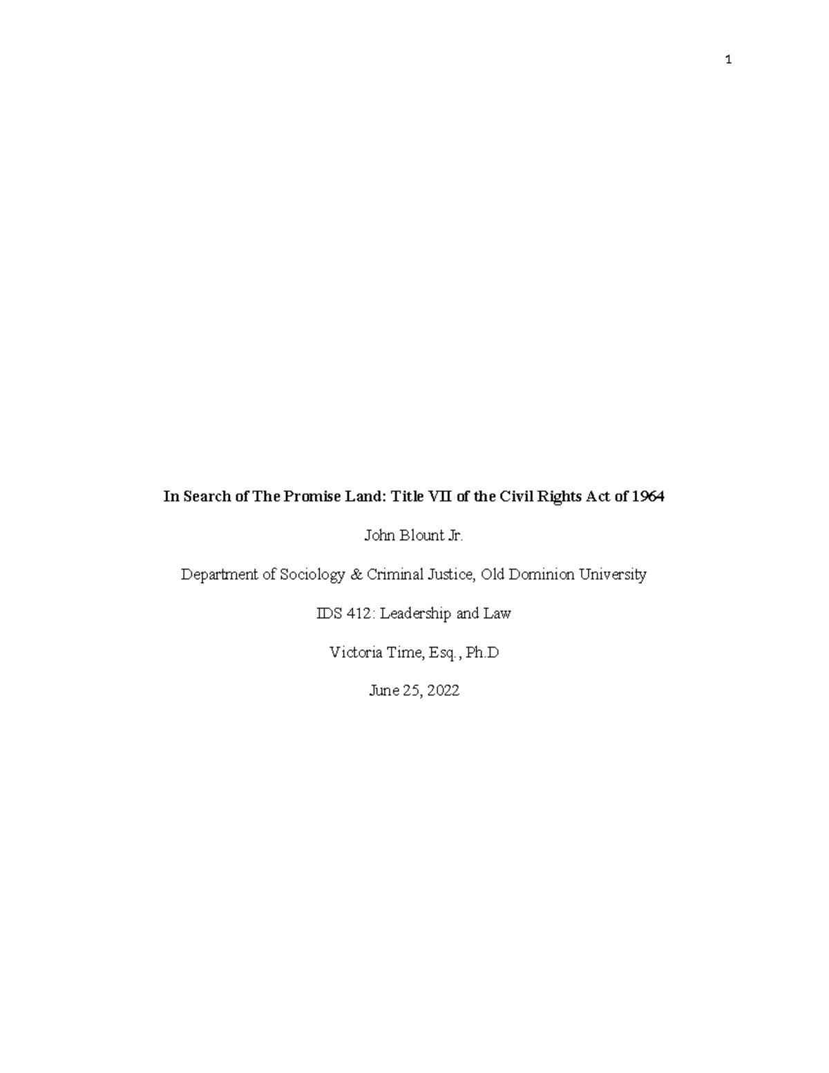 Term Paper Title VII - In Search of The Promise Land: Title VII of the ...
