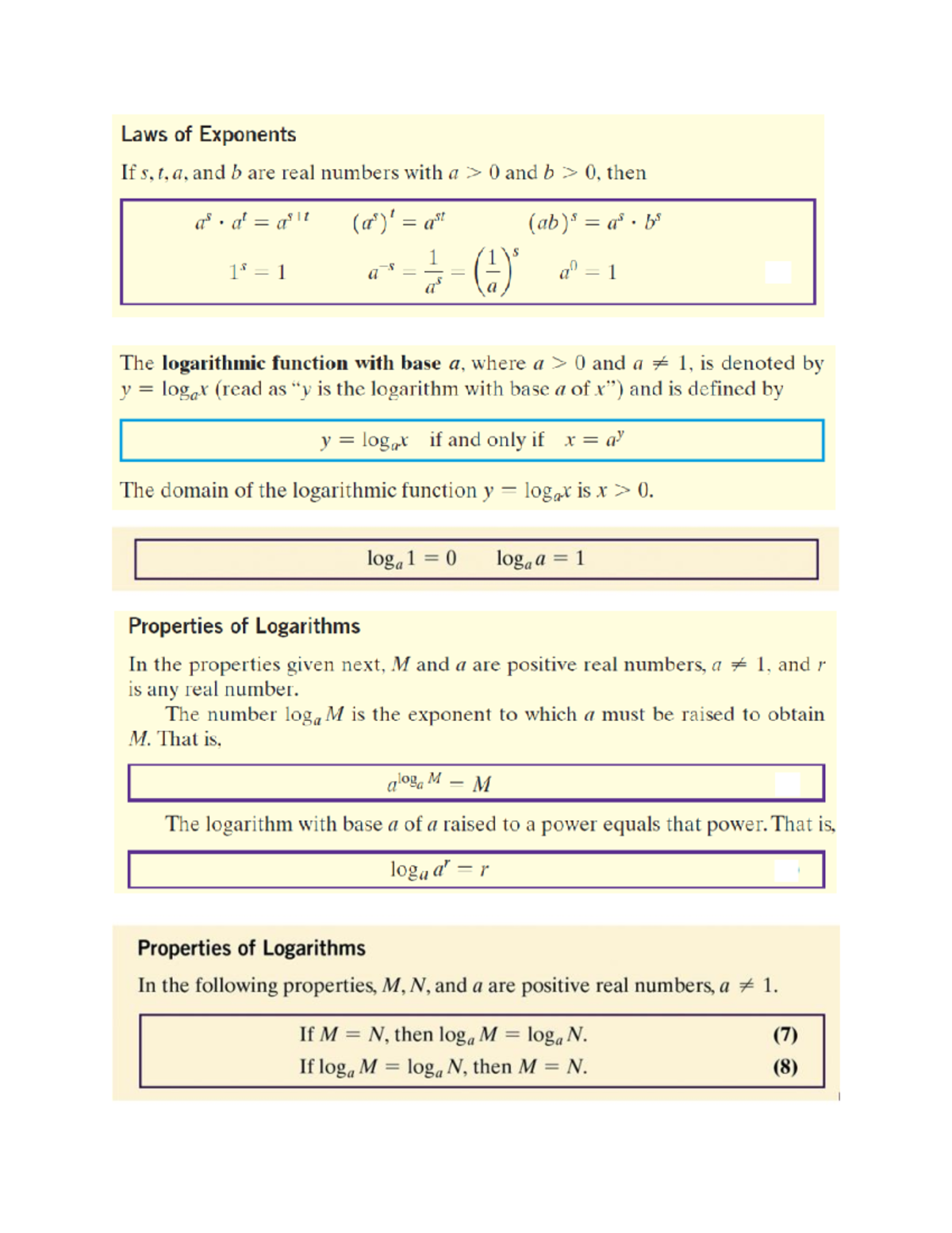 Review Exponential and Log rules - Laws of Exponents If S, t, a, and b ...