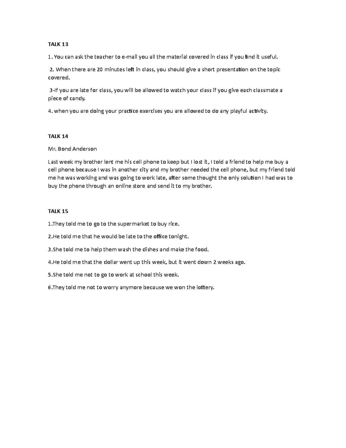 TASK - escrito libro 3 interchange unid 1 - TALK 13 You can ask the teacher to e-mail you all ...