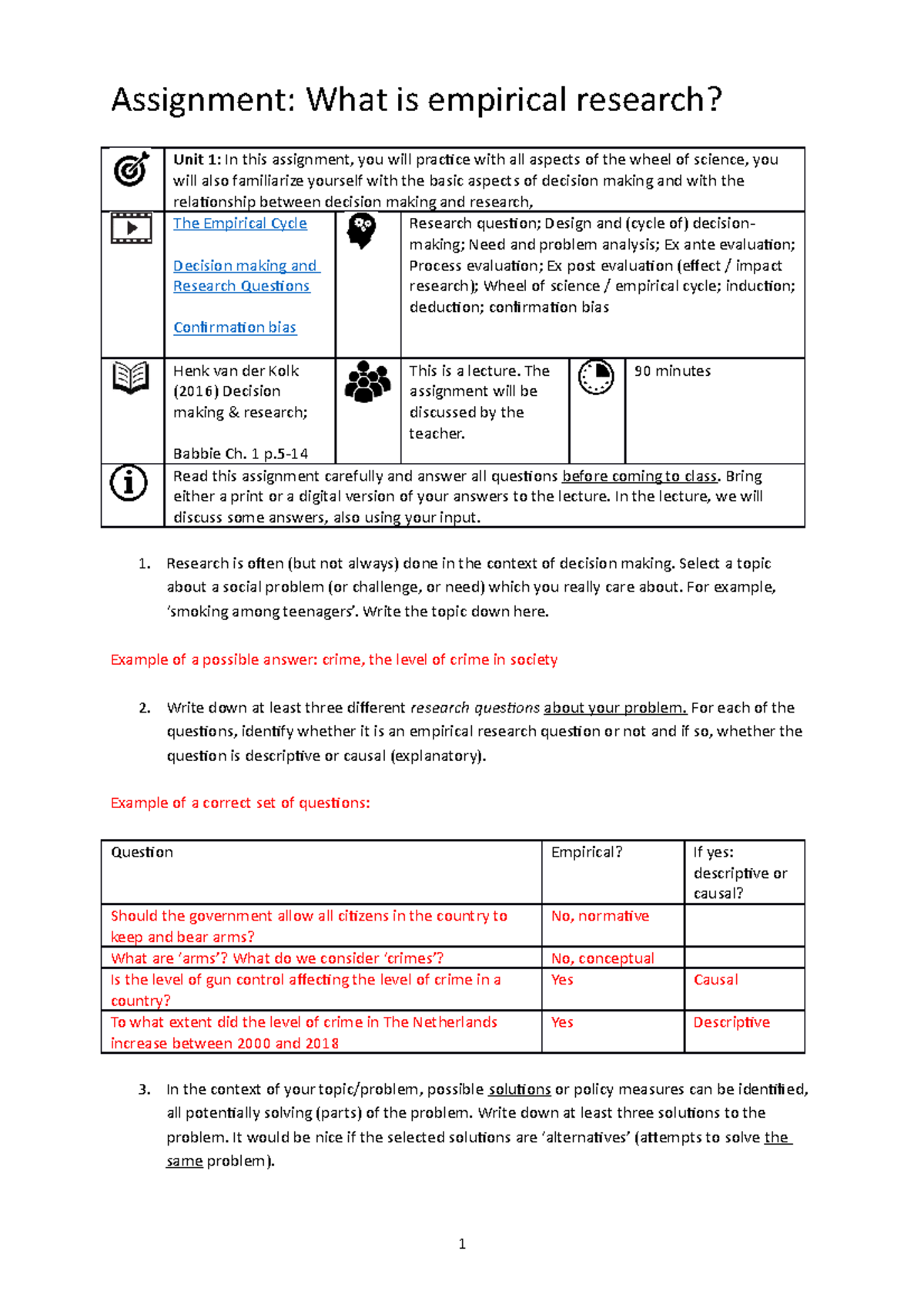 Unit 1 - Assignment with answers - 2nd semester - Assignment: What is empirical research? Unit 1 ...
