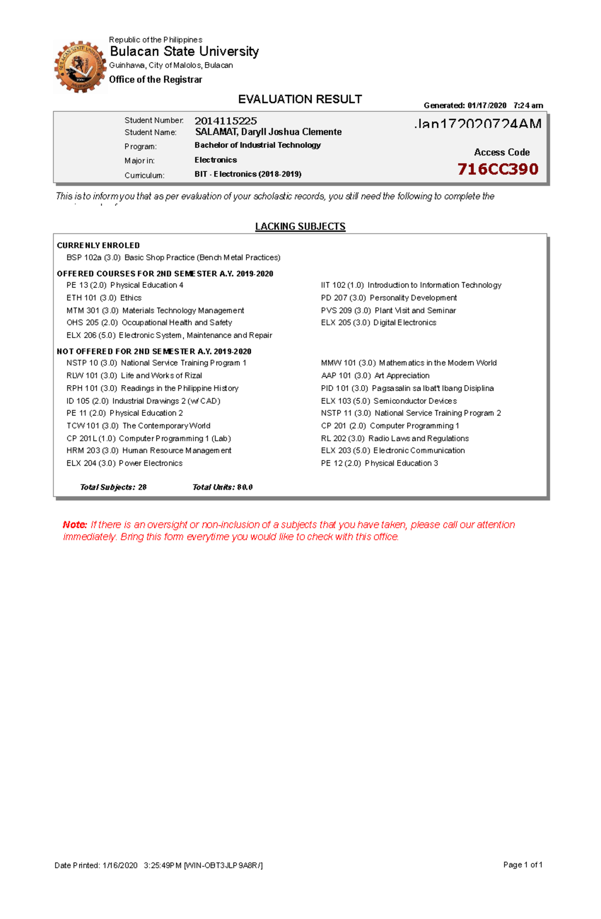 Sis evaluation deficiencycourses 2014 115225 - Guinhawa, City of ...