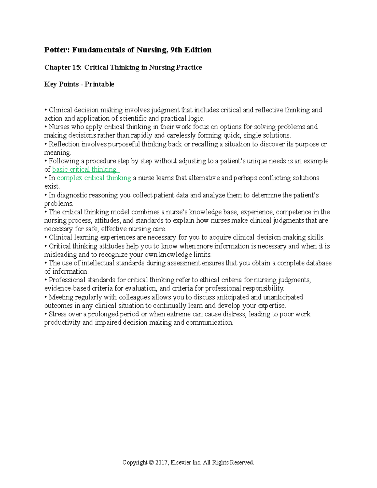 Chapter 015 medical surgical 1 - Potter: Fundamentals of Nursing, 9th ...