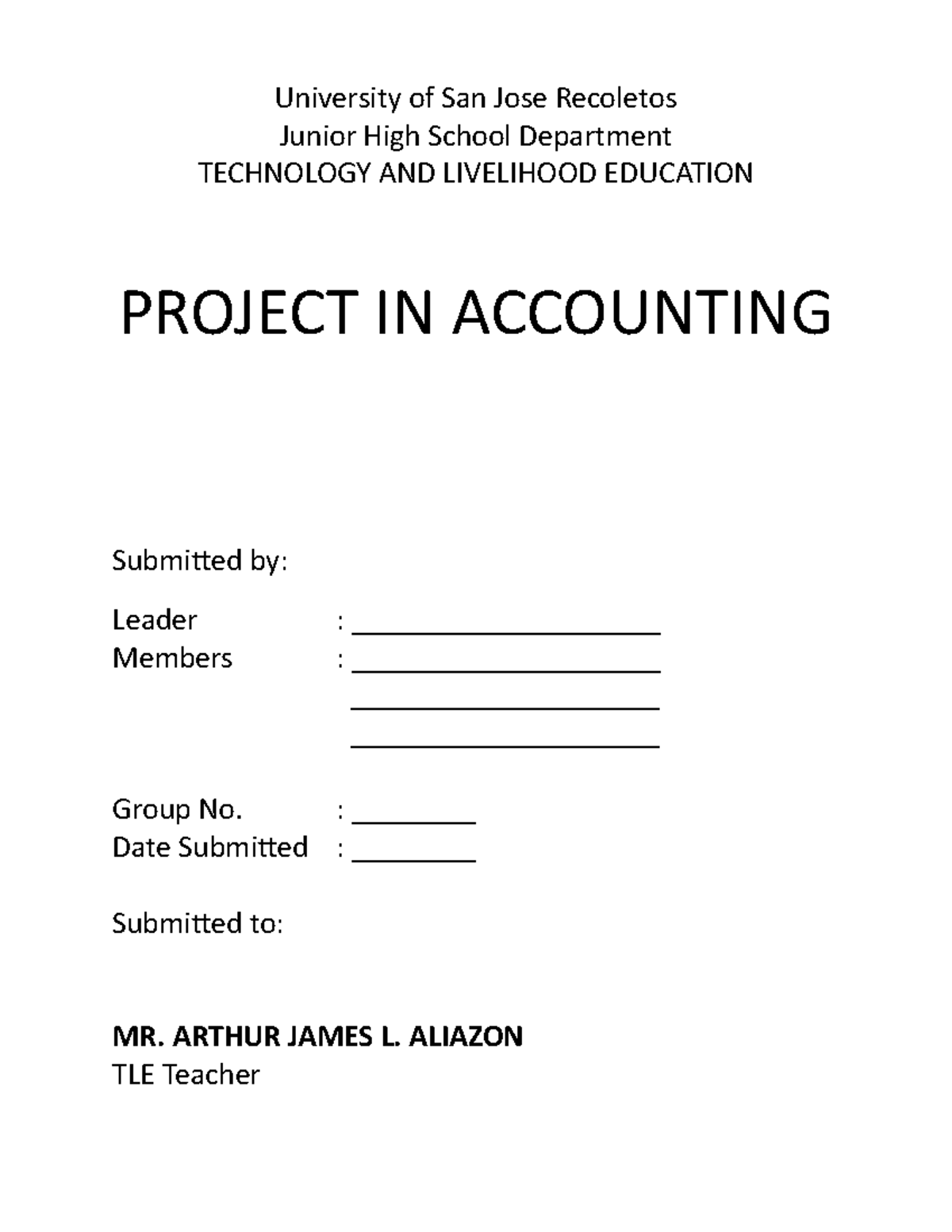 Accounting-project - Project in Accounting - University of San Jose ...