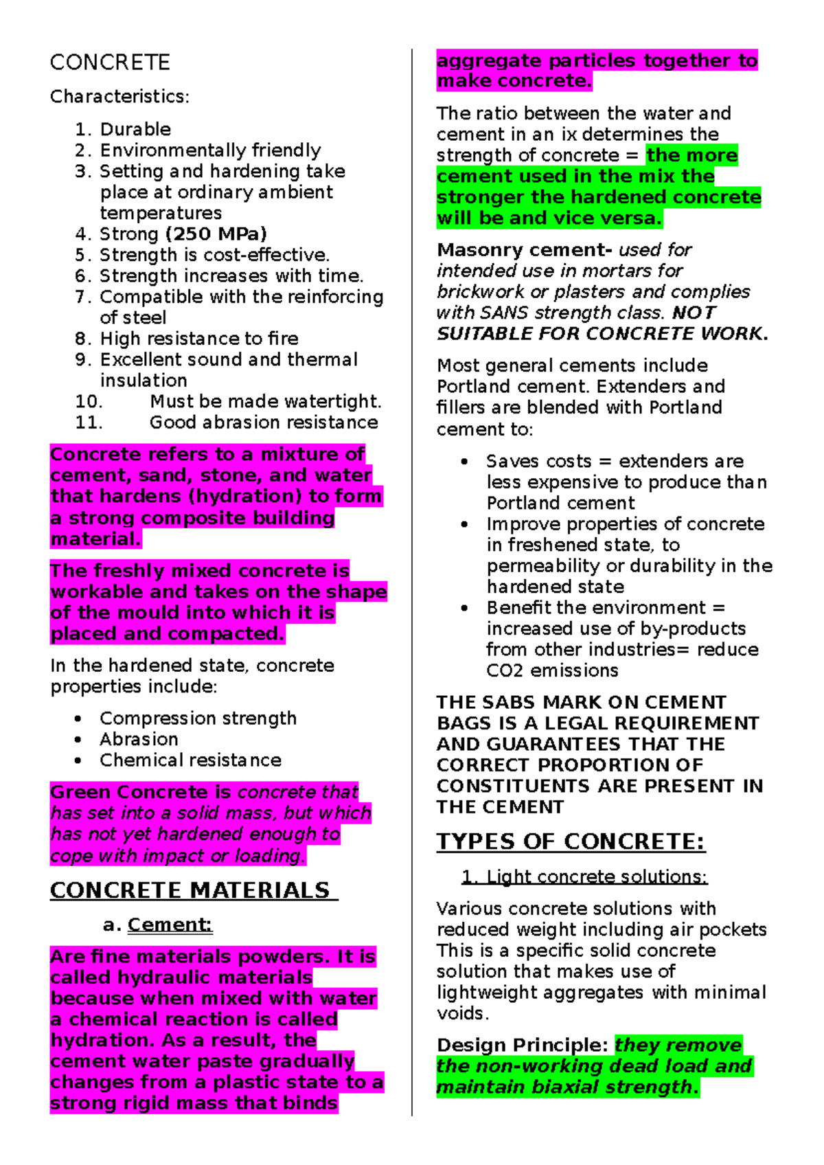 BWT Concrete - For semester tests - CONCRETE Characteristics: 1 ...