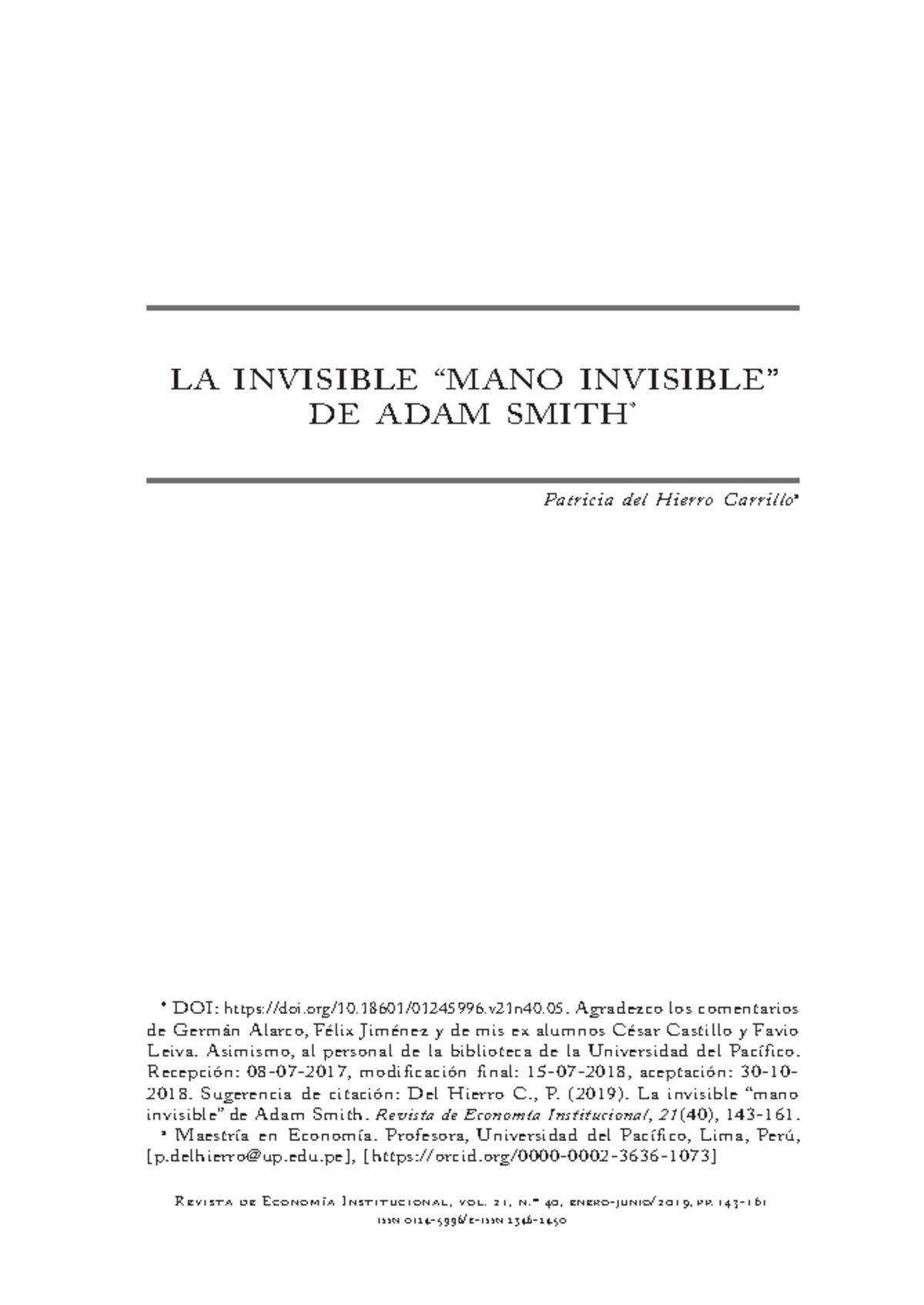 La mano invisible de Adam Smith - Revista de Economía institucional ...