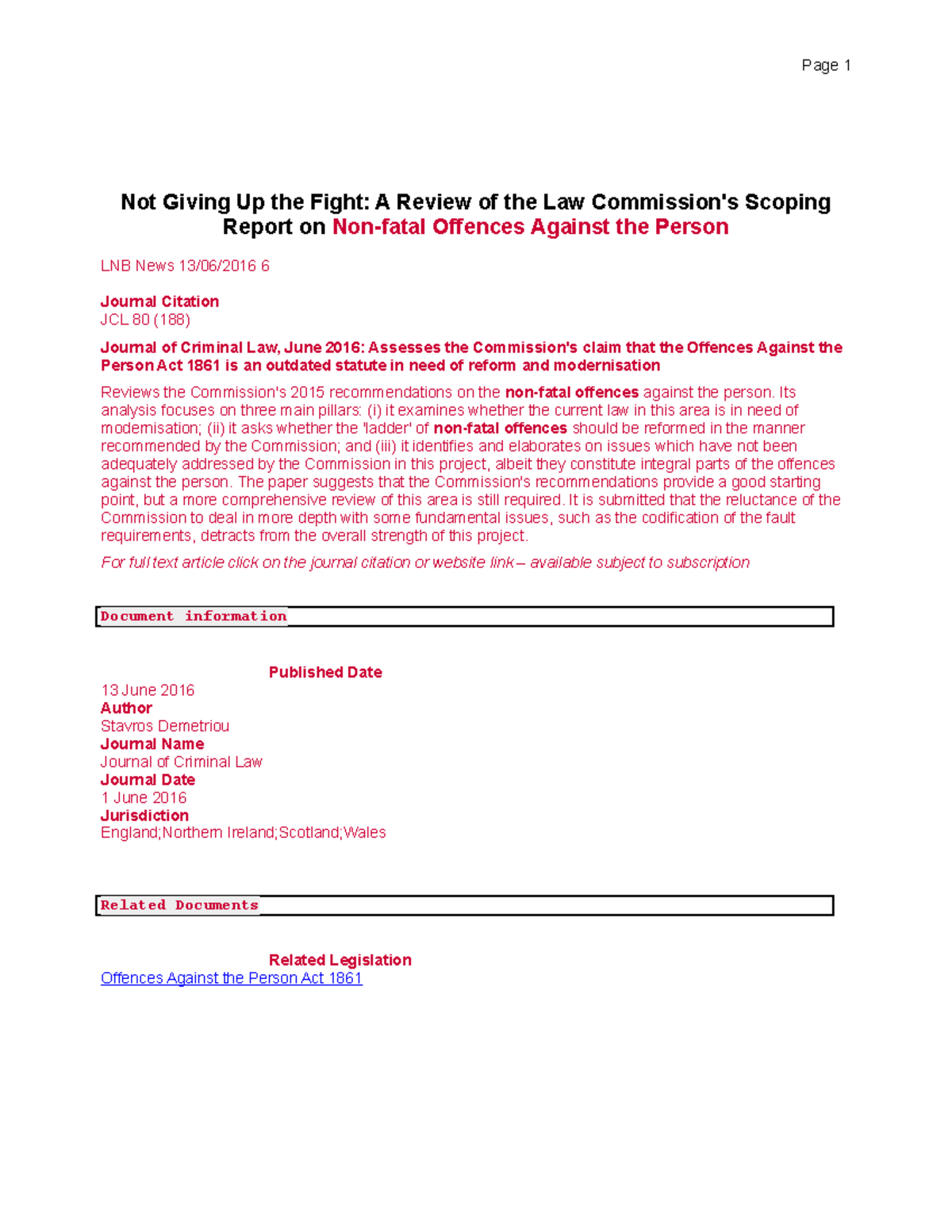 Not Giving Up the Fight A Review of the Law - Its analysis focuses on ...