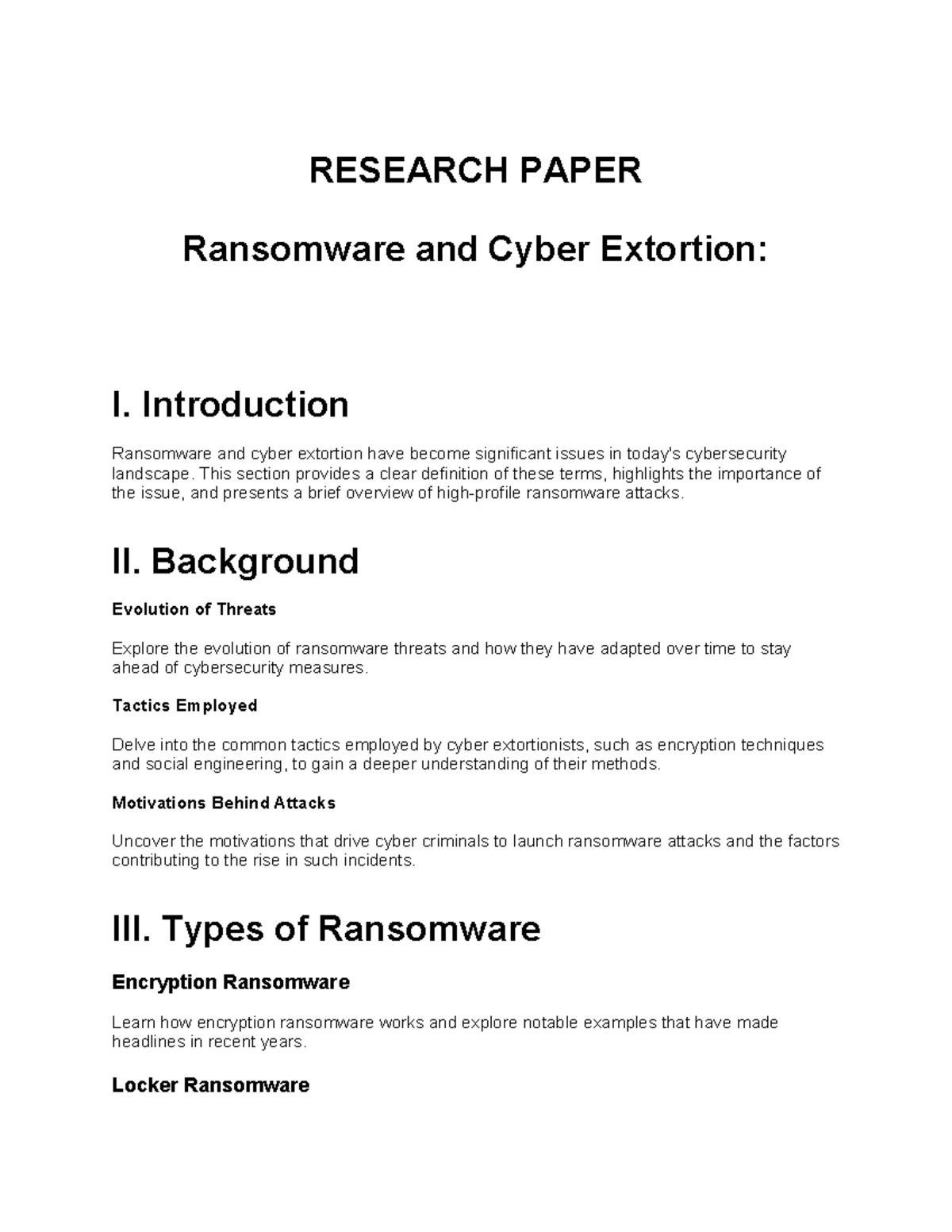 Research Paper ICS - RESEARCH PAPER Ransomware and Cyber Extortion: I ...