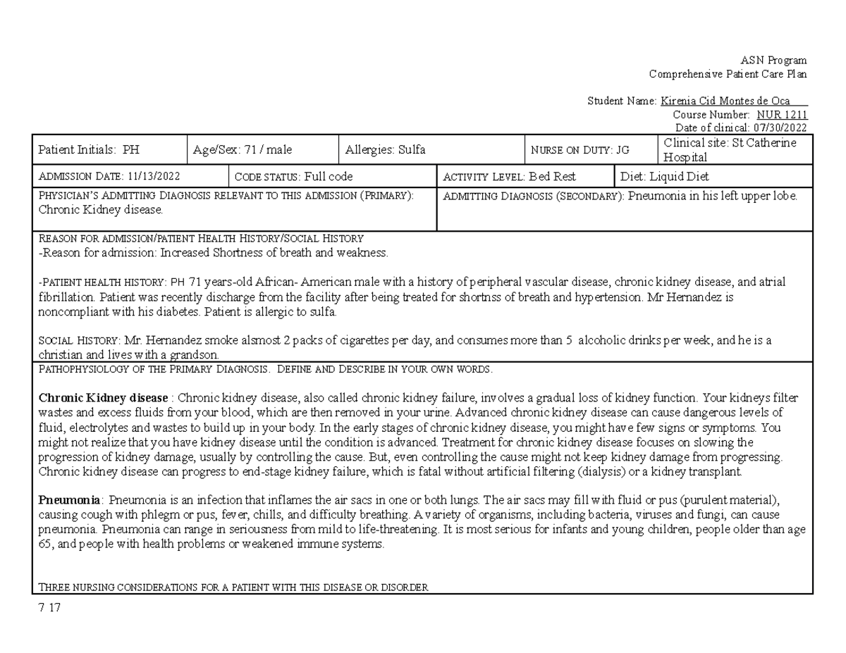 ASN CARE PLAN (1)-1 - careplan - ASN Program Comprehensive Patient Care ...