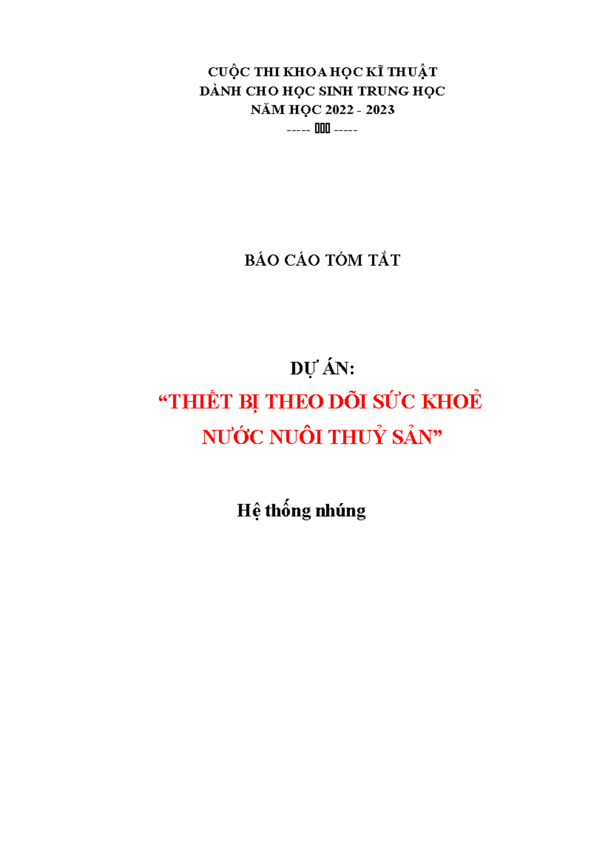 Bao cao tom tat ket qua nghien cuu du an - CUỘC THI KHOA HỌC KĨ THUÂ Ṭ ...