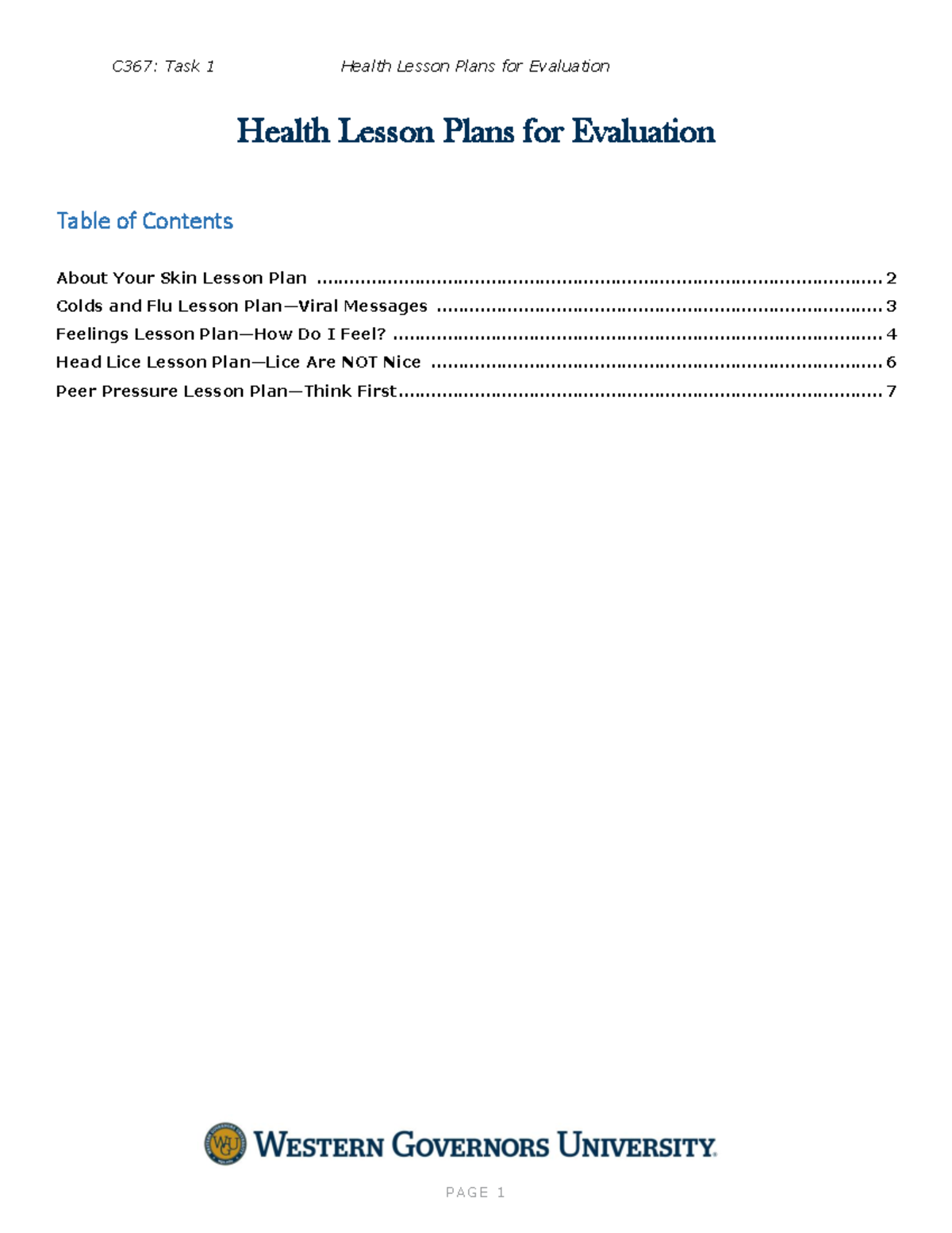 Health Lesson Plans for Evaluation - - Studocu