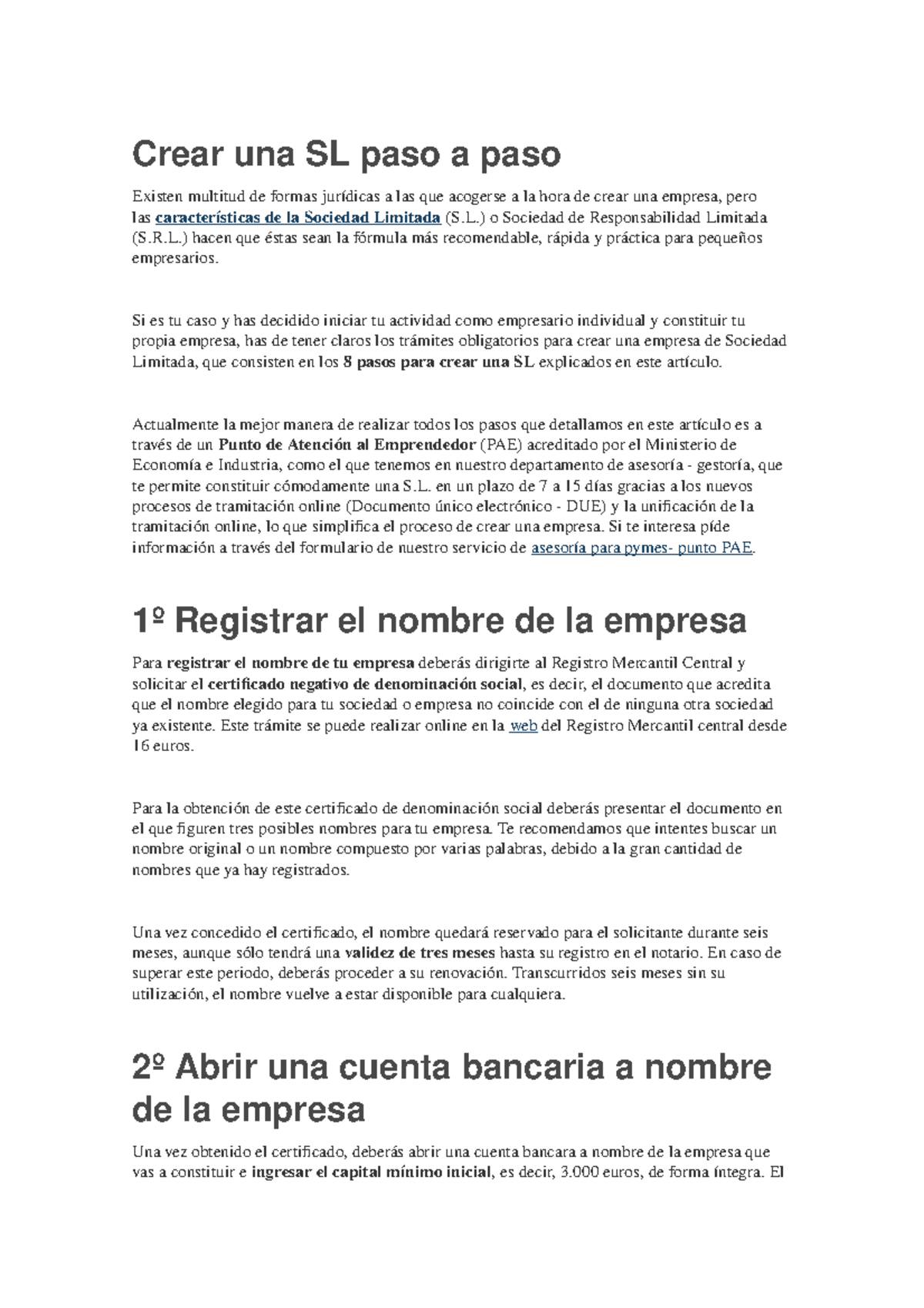 Crear una SL paso a paso - Crear una SL paso a paso Existen multitud de formas jurídicas a las ...