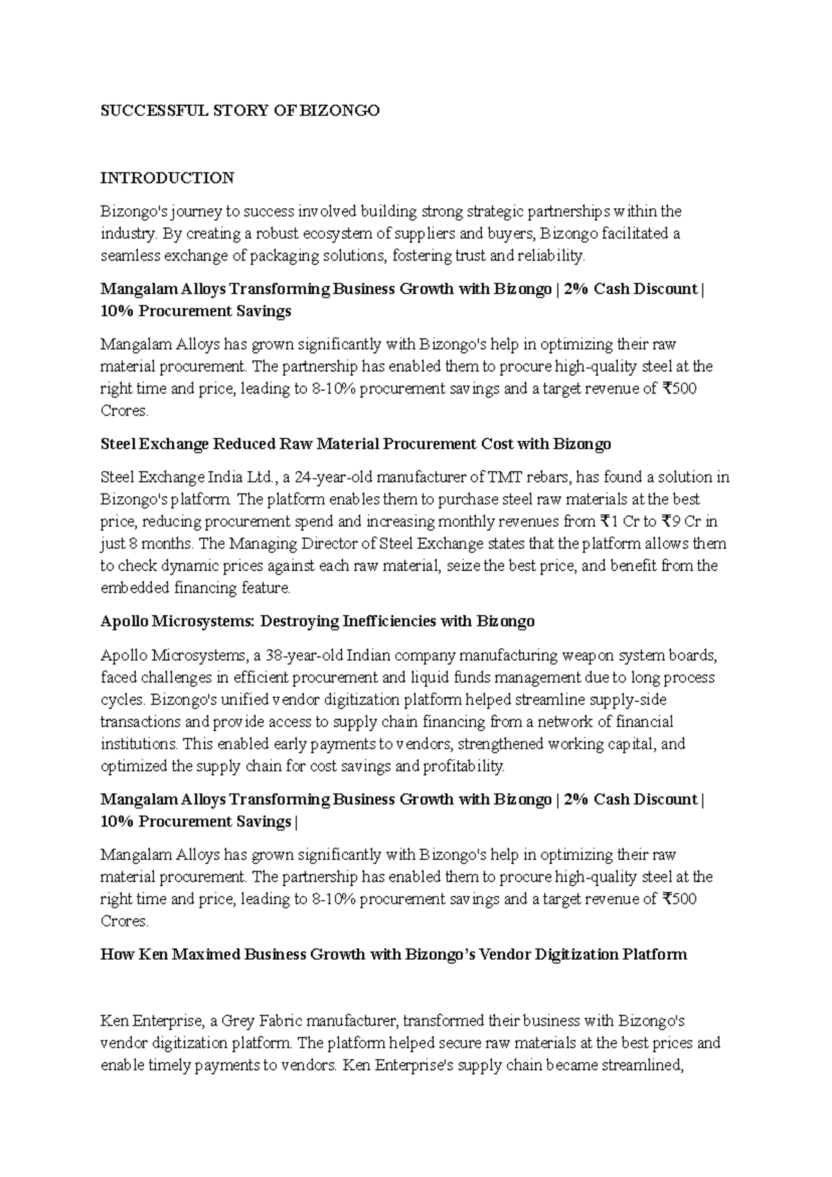 Successful Story OF Bizongo - SUCCESSFUL STORY OF BIZONGO INTRODUCTION ...
