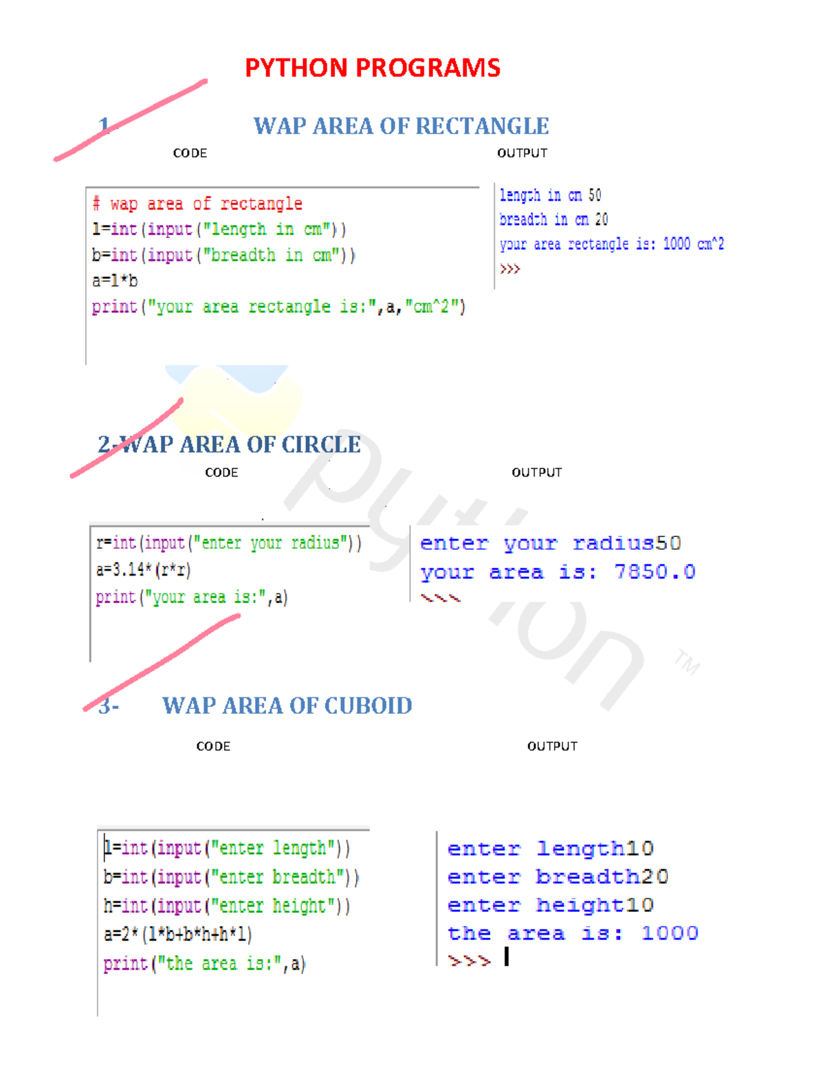 Program in python by keshwam - 1- WAP AREA OF RECTANGLE CODE OUTPUT 2 ...