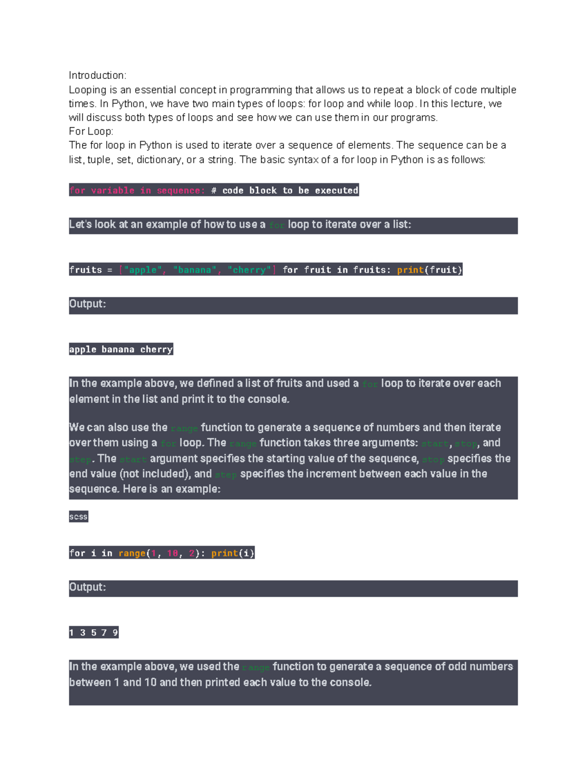 Com 101 lecture notes 2 - Introduction: Looping is an essential concept ...