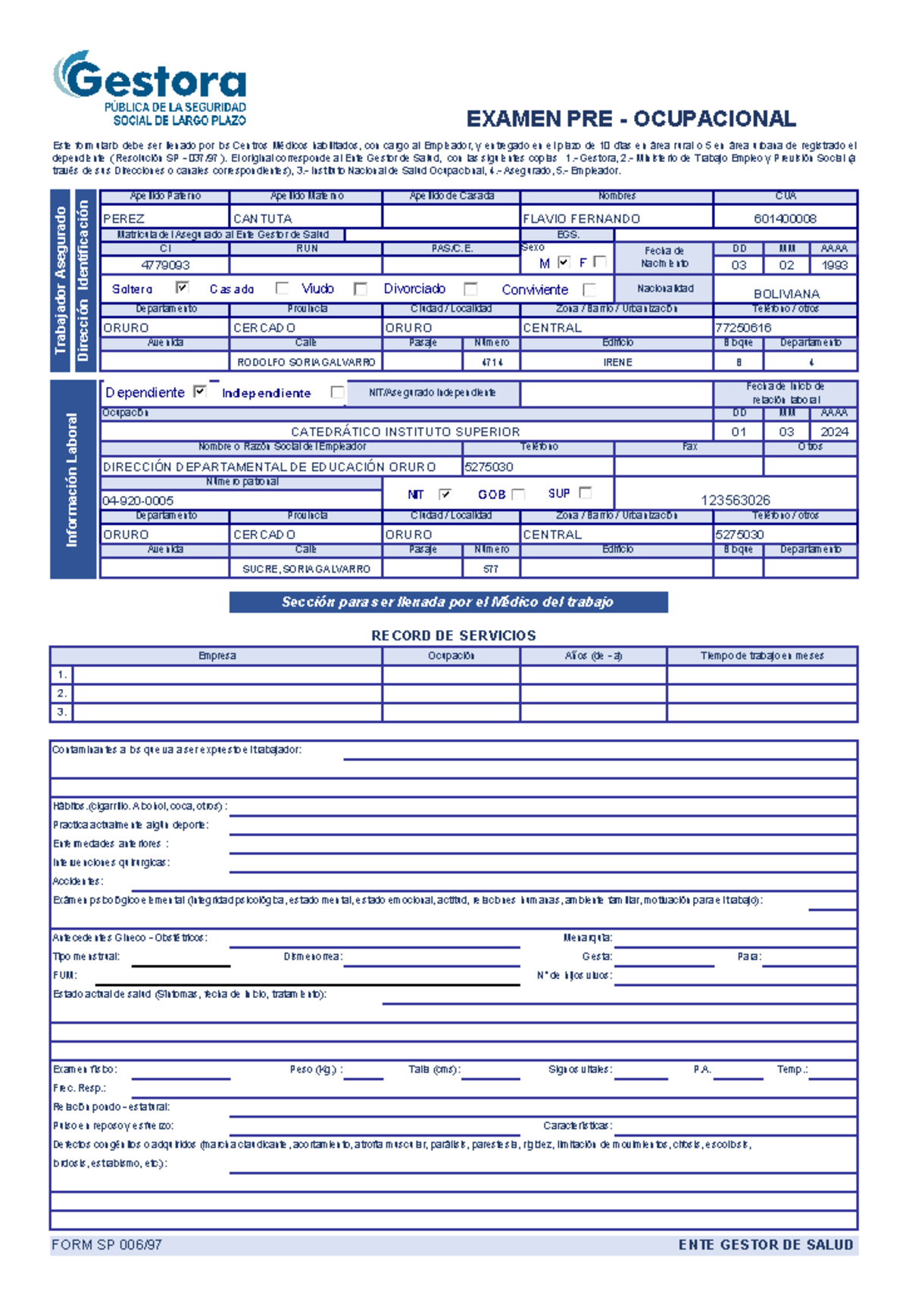 Formulario Pre Ocupacional 20220929 - EXAMEN PRE - OCUPACIONAL EGS ...