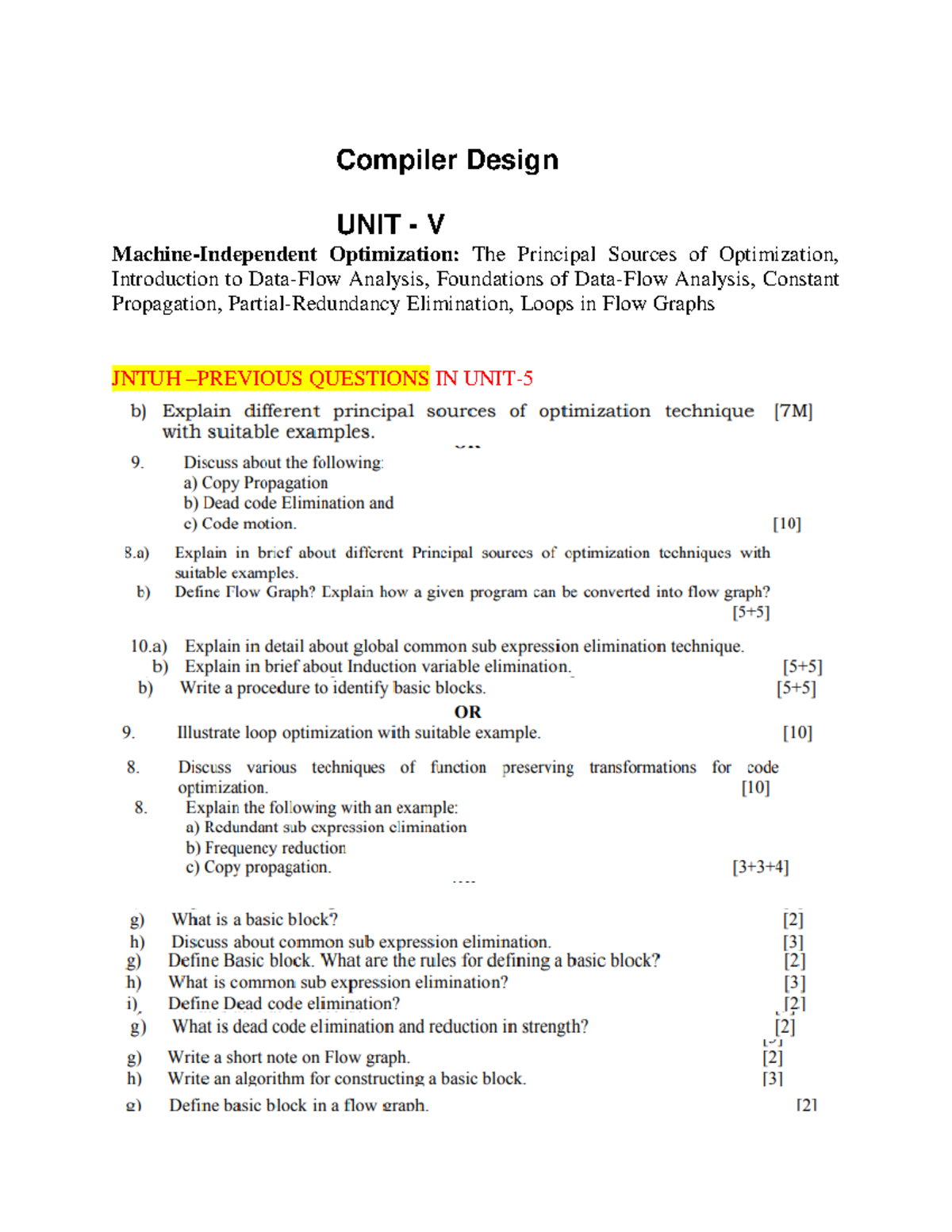 Compiler design-unit5 - Compiler Design UNIT - V Machine-Independent Optimization: The Principal ...