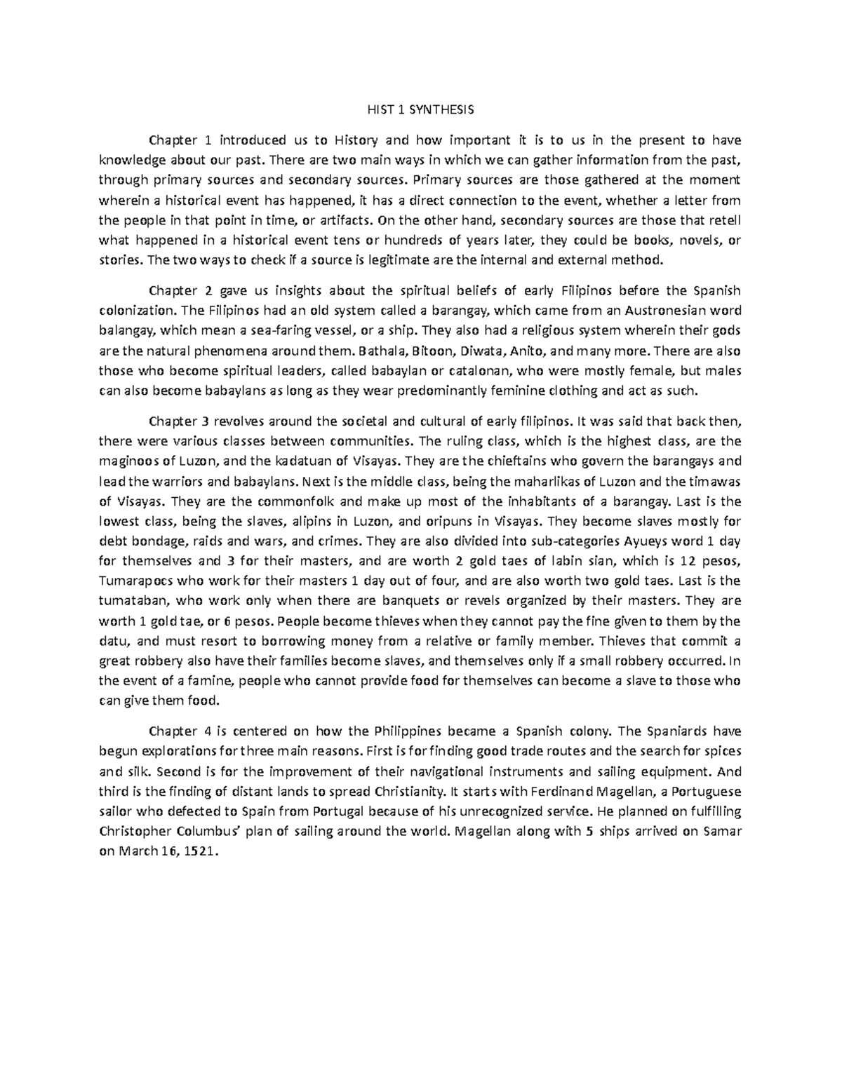 HIST 1 Synthesis - HIST 1 SYNTHESIS Chapter 1 introduced us to History ...