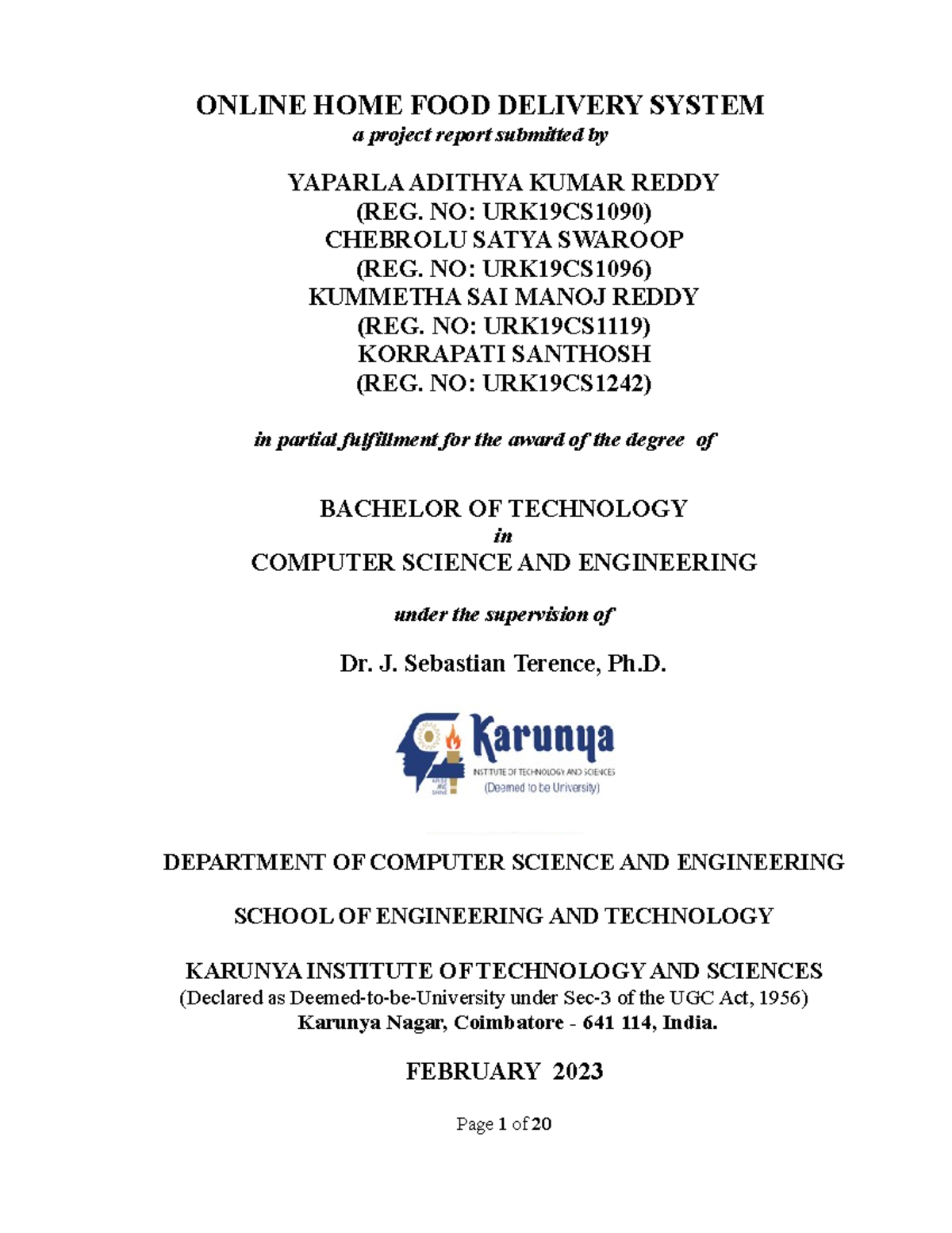 Project Report - ONLINE HOME FOOD DELIVERY SYSTEM a project report ...