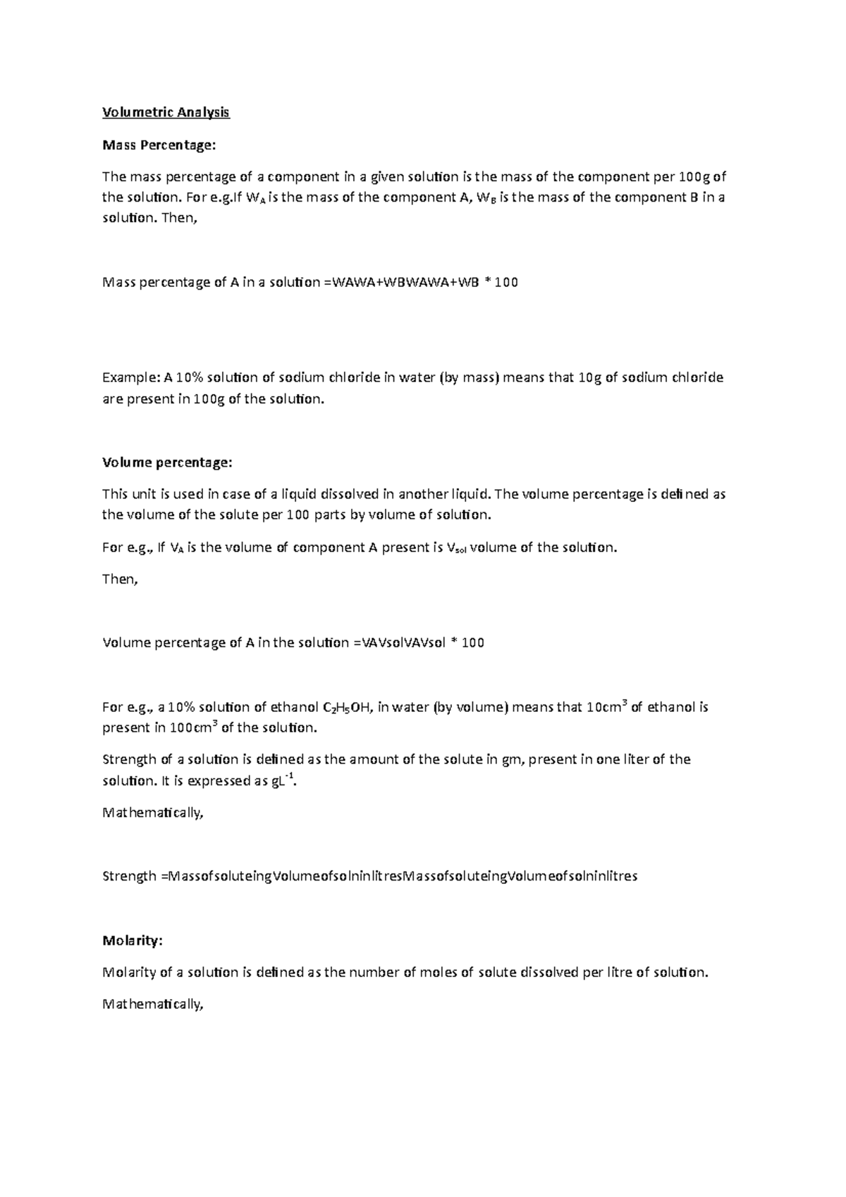 Volumetric Analysis - Volumetric Analysis Mass Percentage: The mass ...