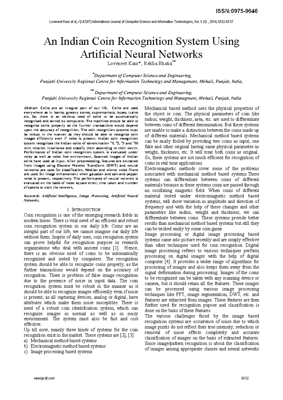 An Indian Coin Recognition System Using - An Indian Coin Recognition System Using Artificial ...