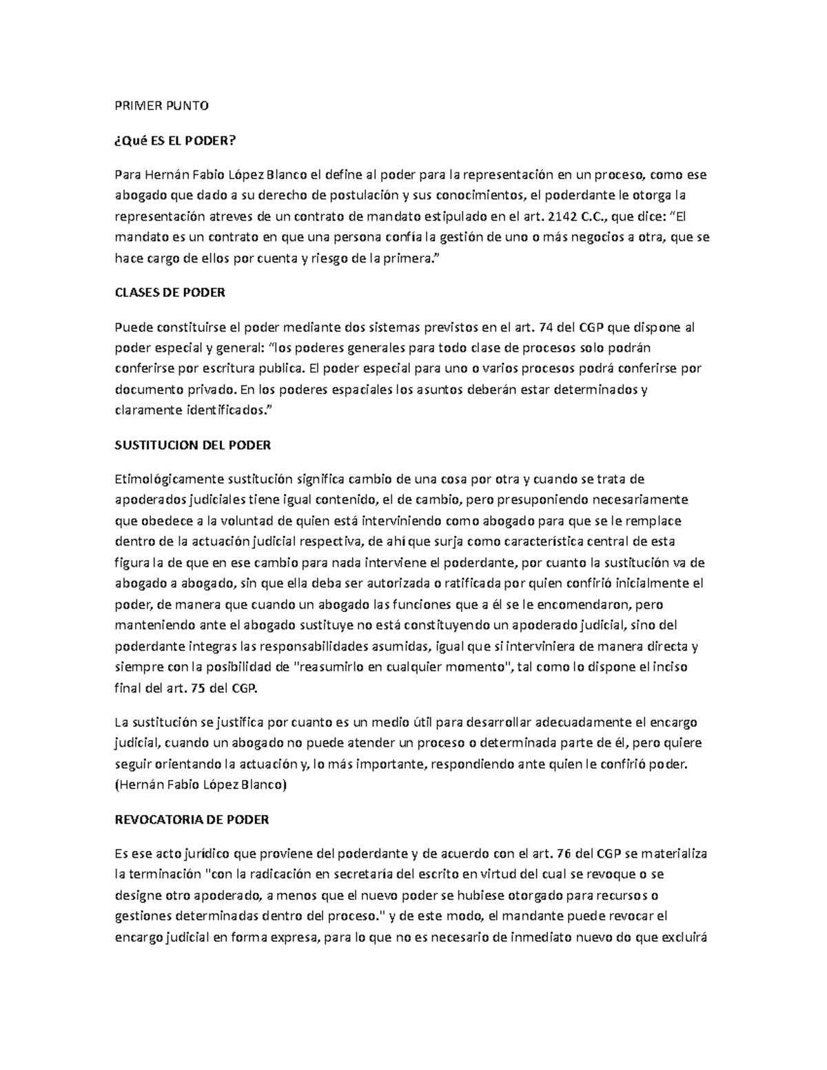 Primer Punto - PRIMER PUNTO ¿Qué ES EL PODER? Para Hernán Fabio López ...