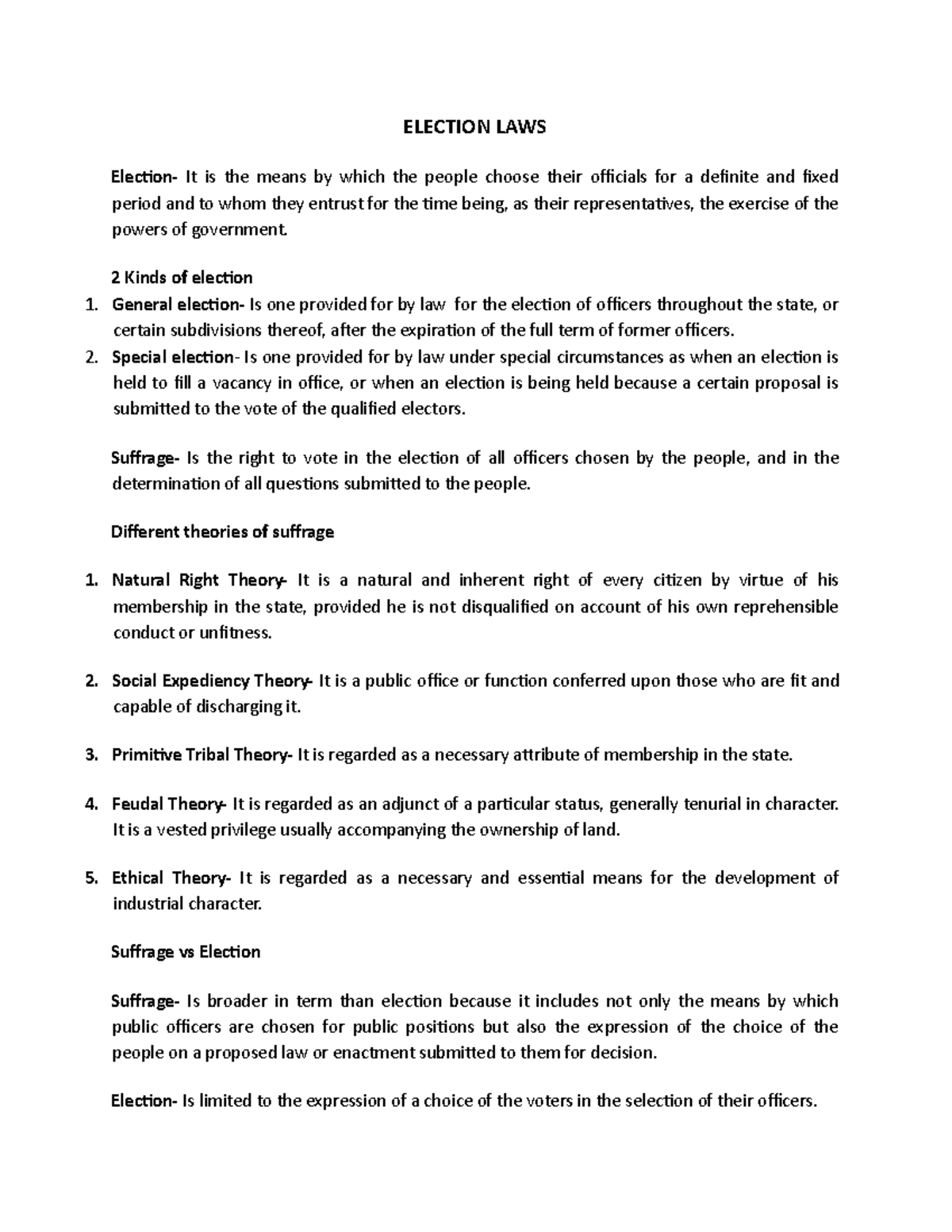 Election LAWS - ELECTION LAWS Election- It is the means by which the ...
