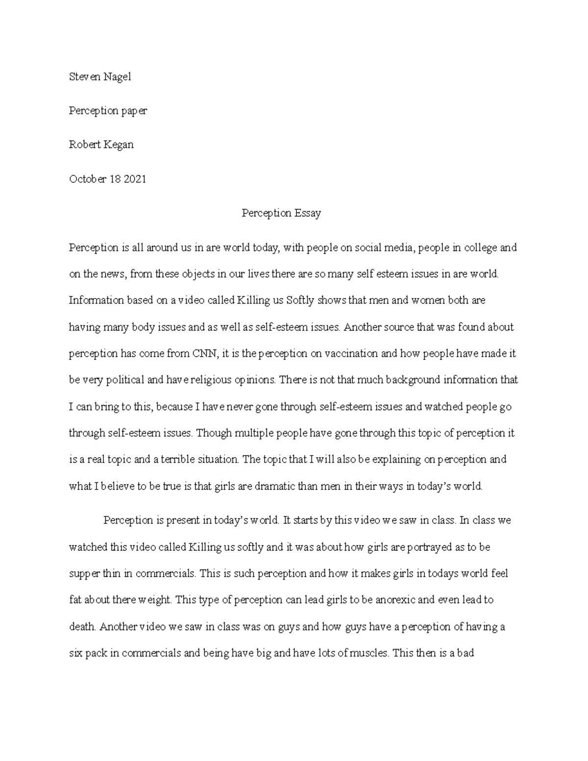 Perception - Notes - Steven Nagel Perception paper Robert Kegan October ...