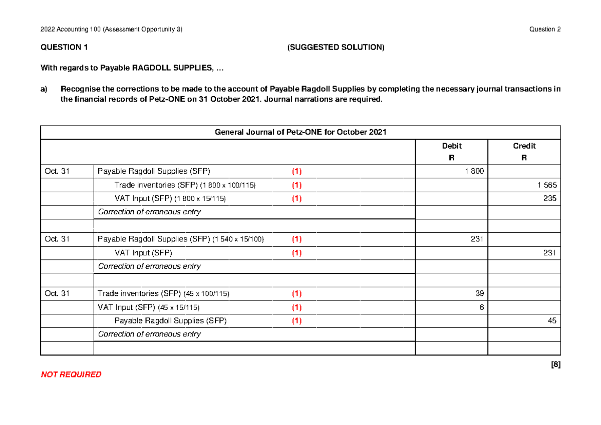 ACC100 A03 QUESTION AND MEMO - QUESTION 1 (SUGGESTED SOLUTION) With ...