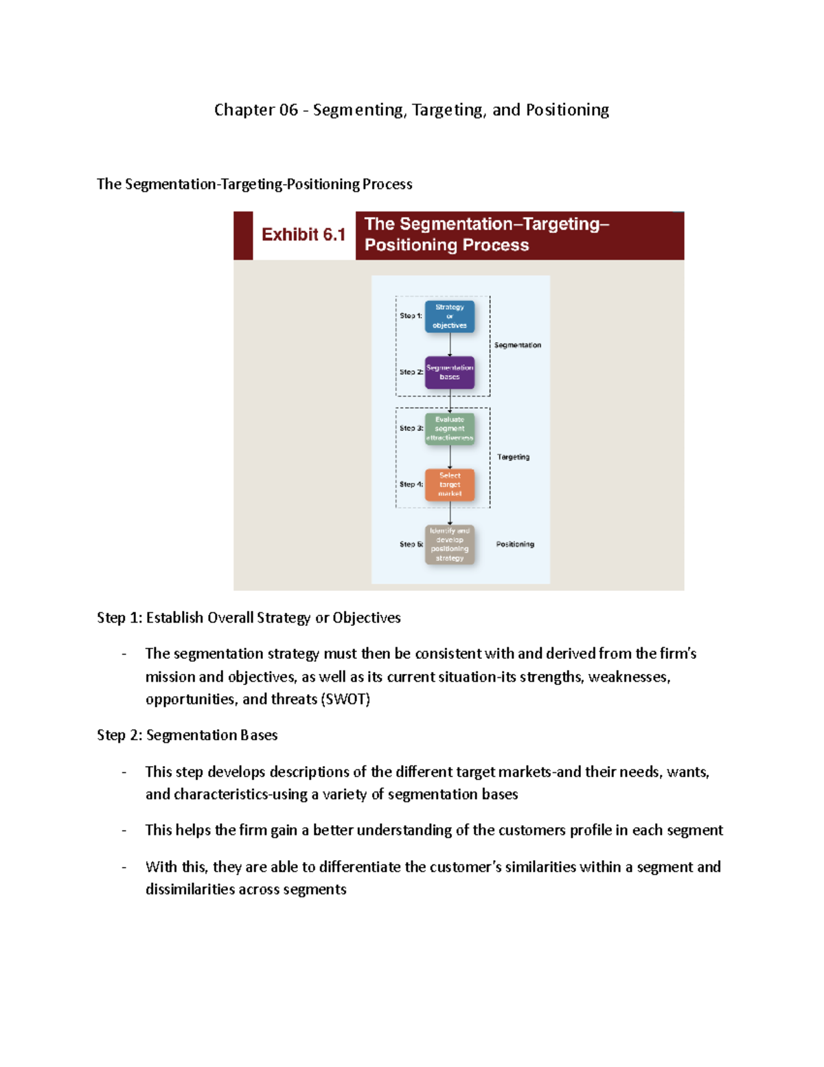 Marketing Chapter 06 - Chapter 06 - Segmenting, Targeting, and Positioning The - Studocu