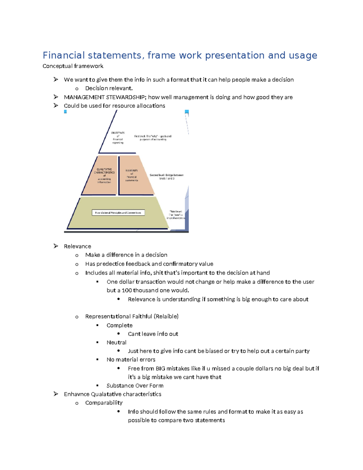 Mos 1023 B Midterm 1 notes - Financial statements, frame work ...
