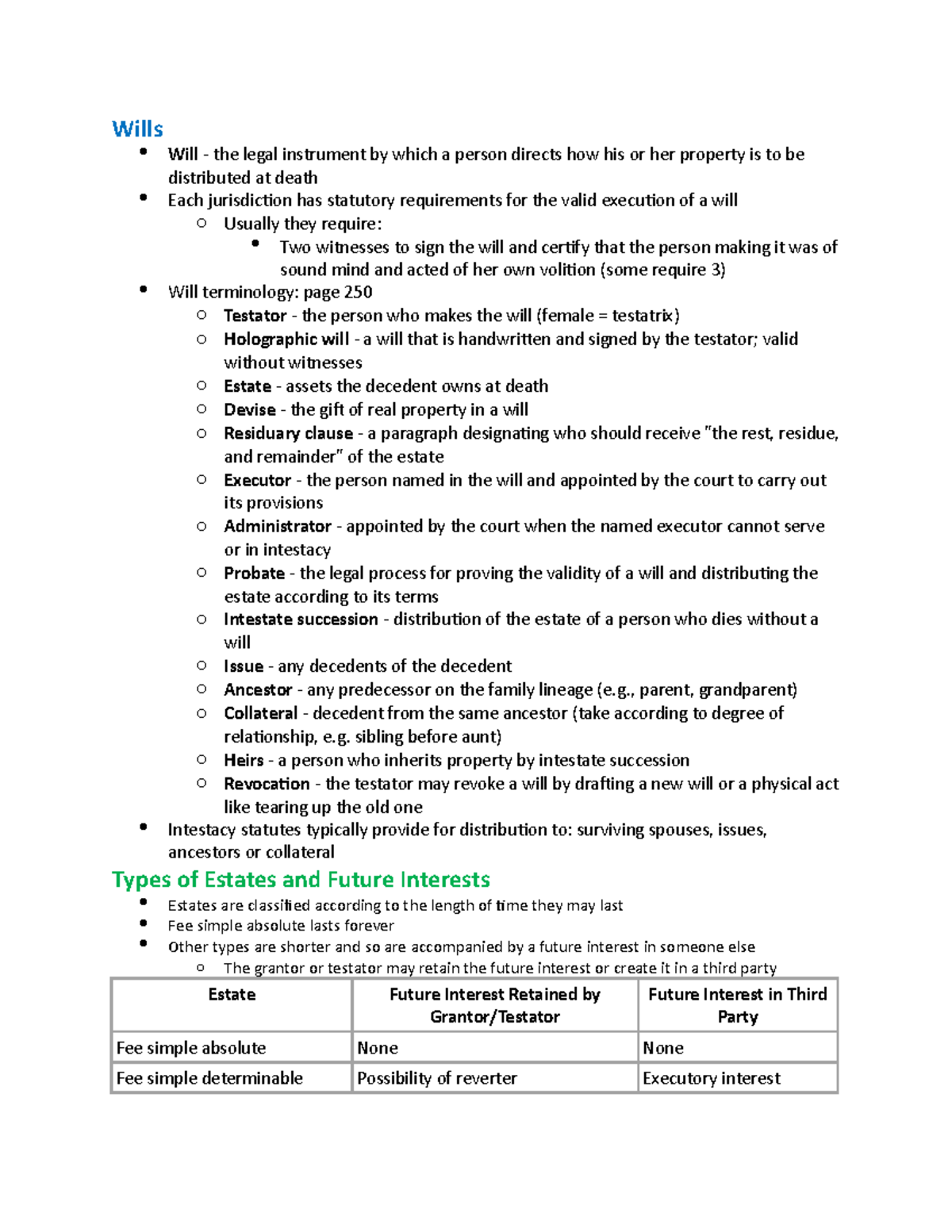 Property - wills, trusts, the RAP - Wills Will - the legal instrument ...