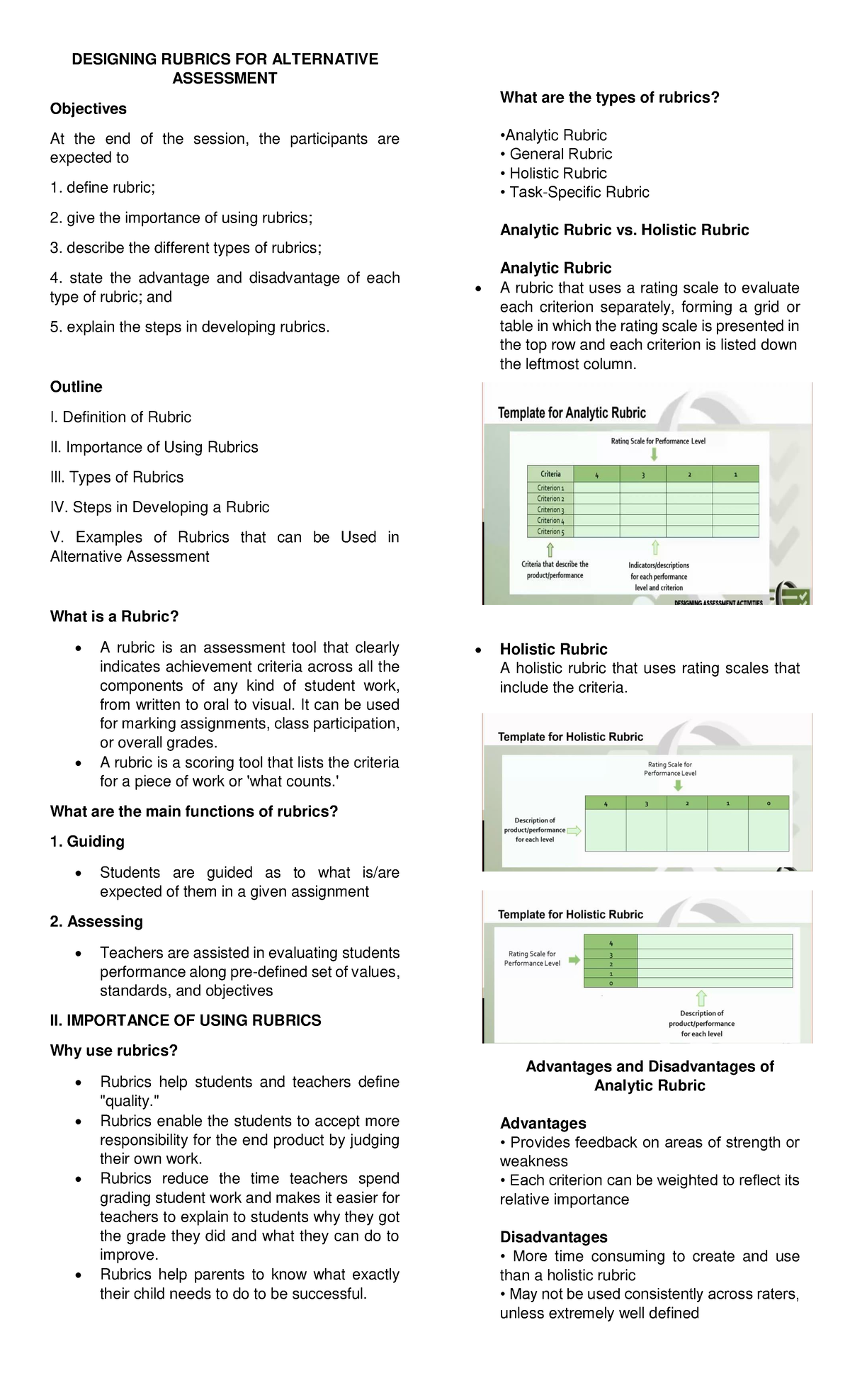 Designing Rubrics FOR Alternative Assessment - DESIGNING RUBRICS FOR ...