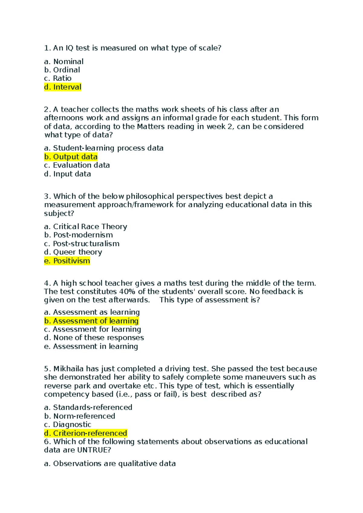 4200 quiz and answers - quiz questions for EDST4200 - An IQ test is ...