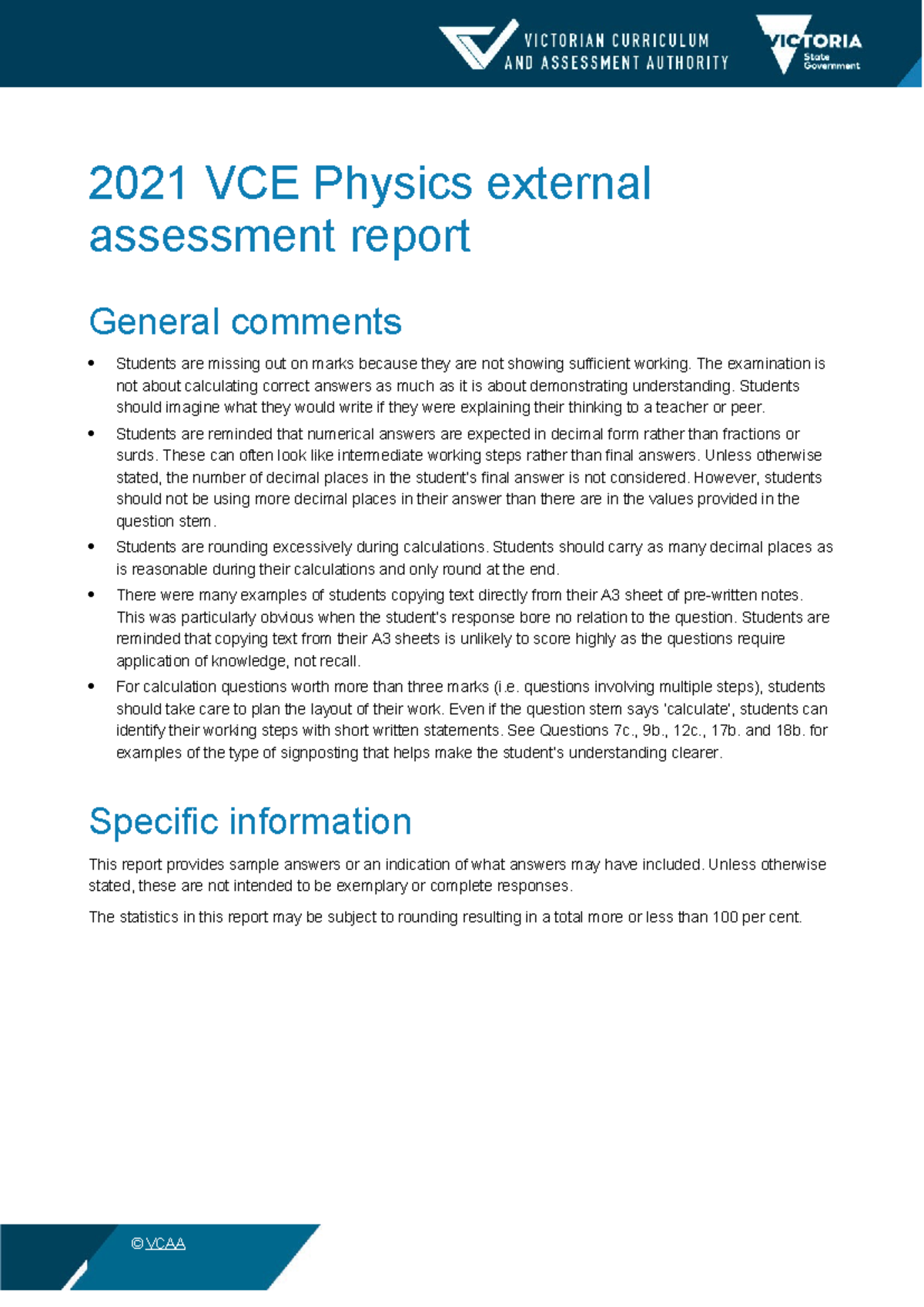 2021Physics-report - 2021 VCE Physics external assessment report ...