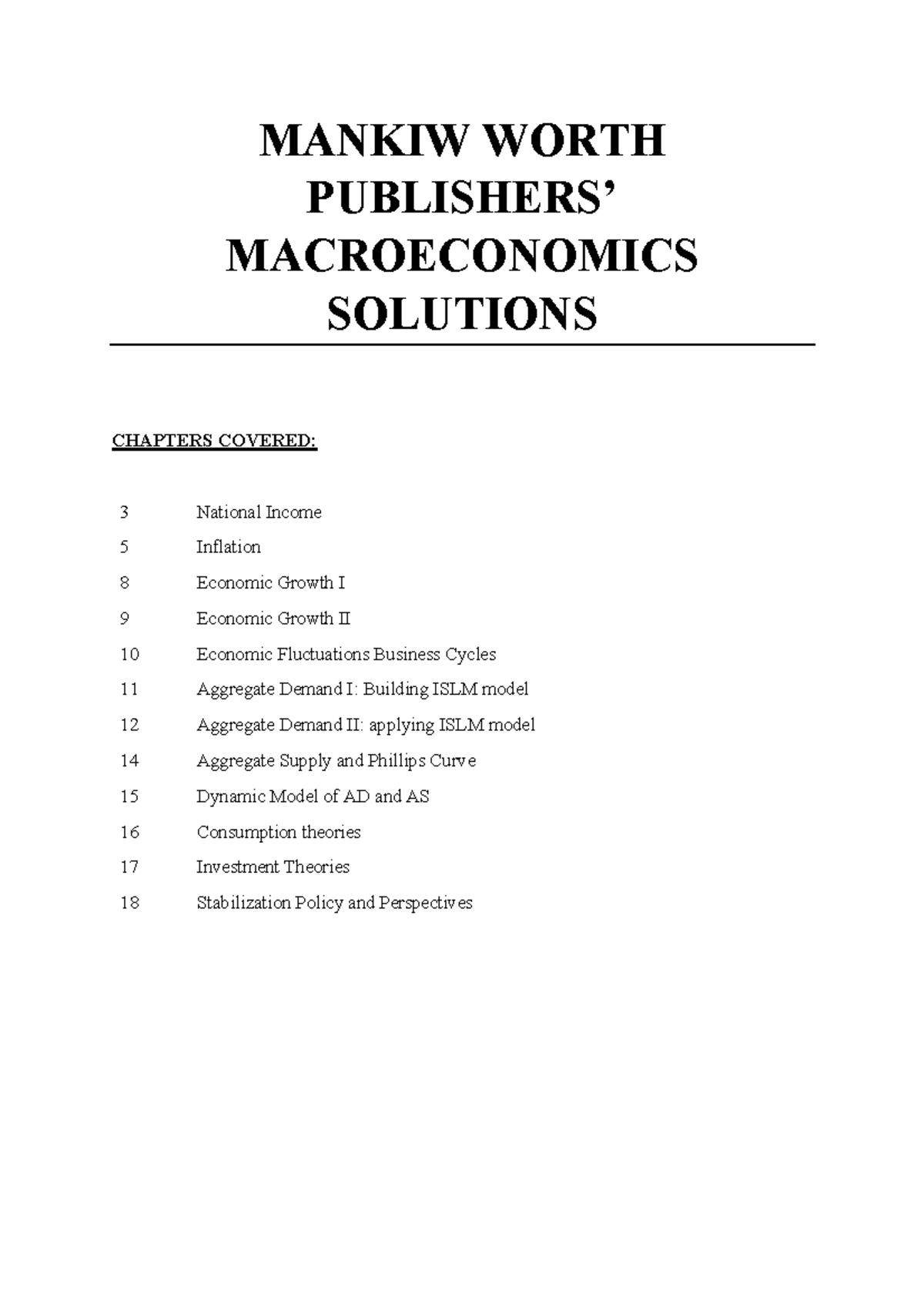 N. G. Mankiw - Solution Manual for Macroeconomics Mankiw Worth ...