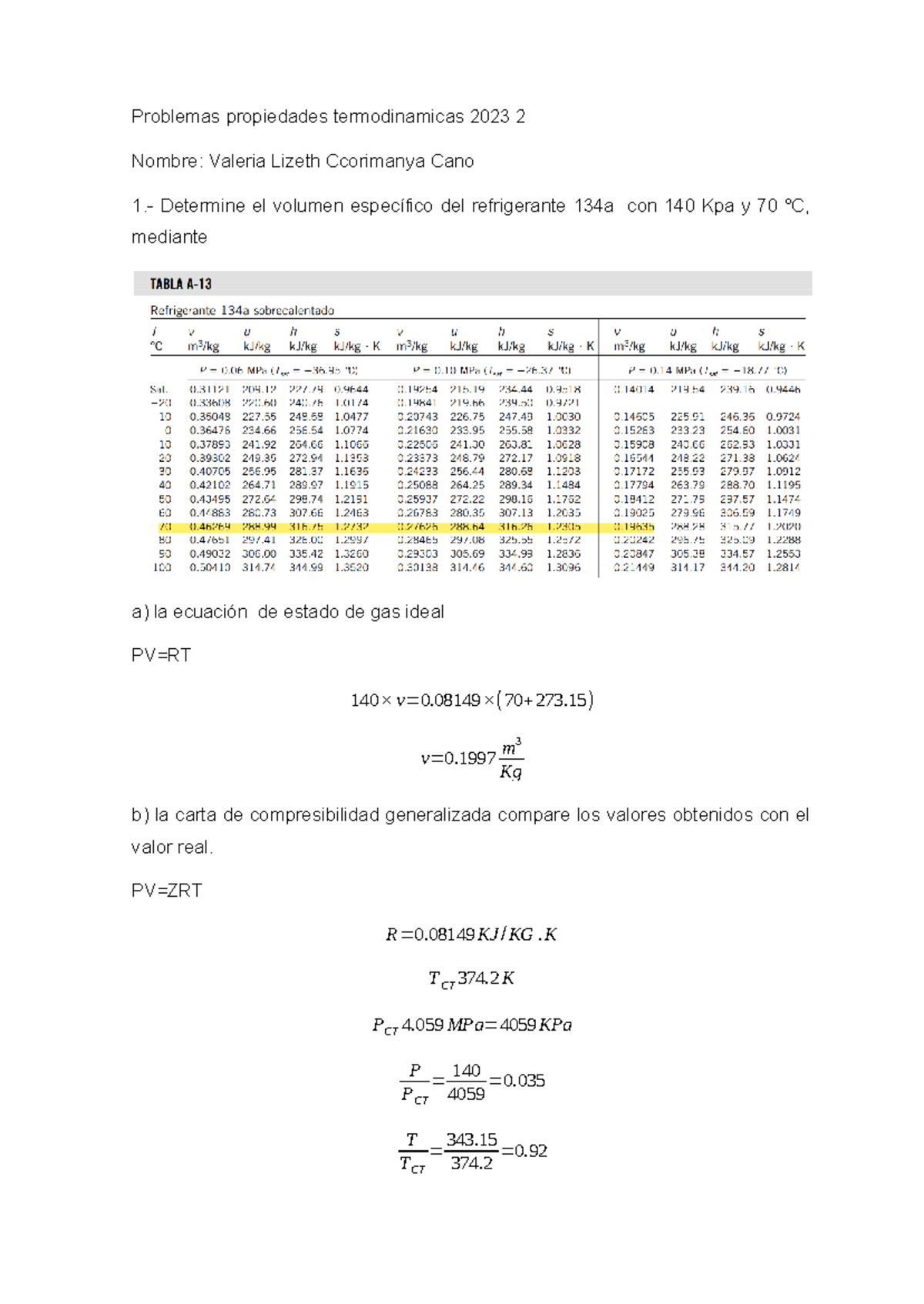 Problemas propiedades termodinamicas 2023 - Determine el volumen ...