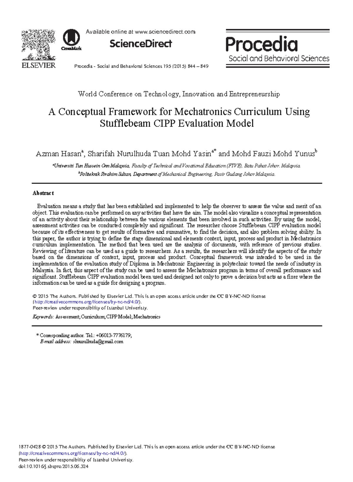 A Conceptual Framework for Mechatronics Curriculum Using Stufflebeam ...