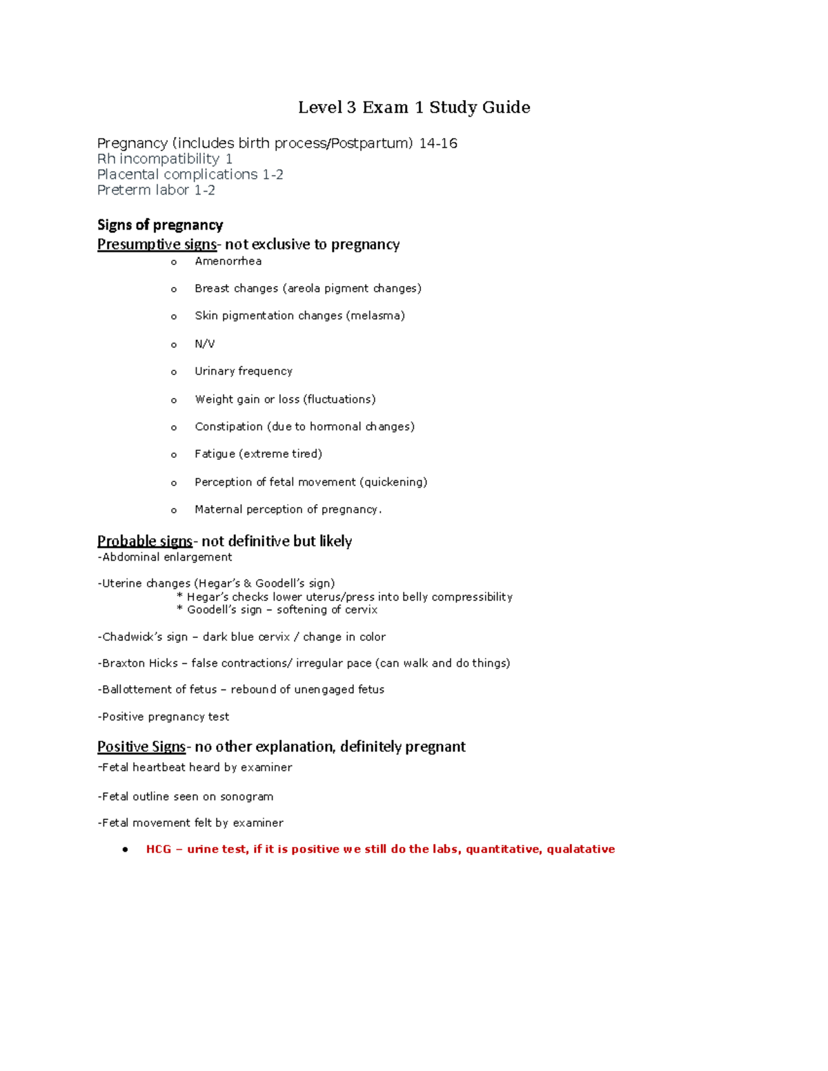 Level 3 Exam 1 Study Guide - Level 3 Exam 1 Study Guide Pregnancy ...