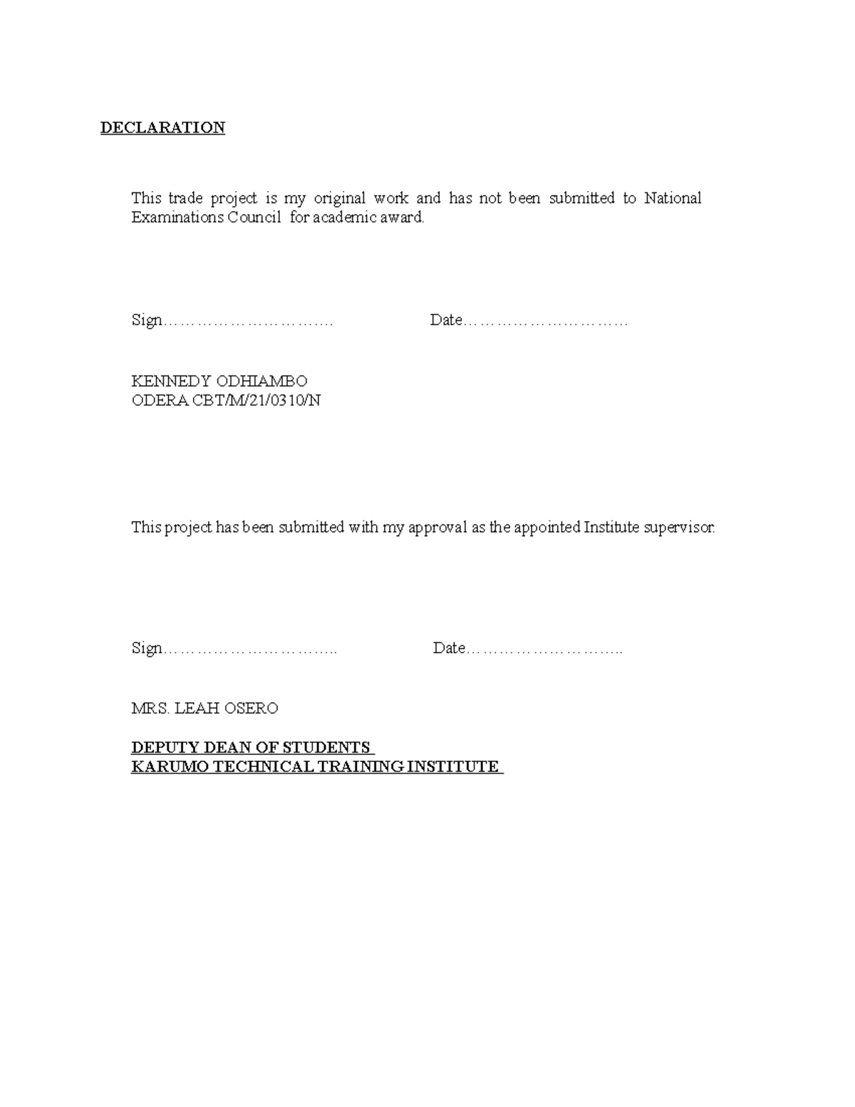 3271040056 Declaration AND Acknowledgement - DECLARATION This trade ...