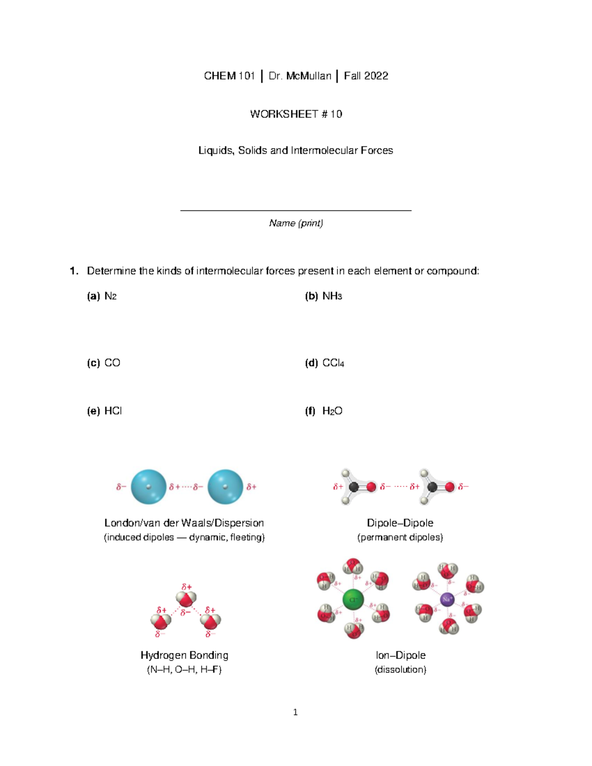 CHEM 101 Worksheet 10 - hey yall - CHEM 101 │ Dr. McMullan │ Fall 2022 ...