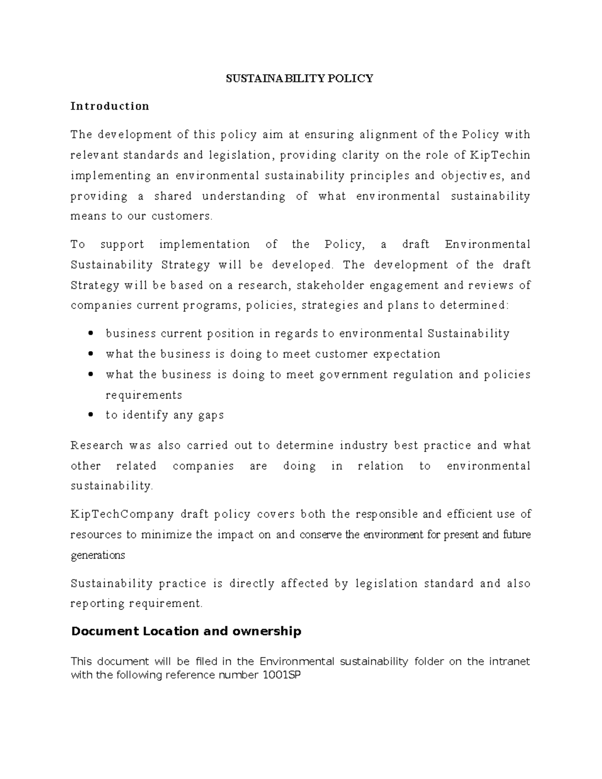 Sustainability policy - SUSTAINABILITY POLICY Introduction The ...