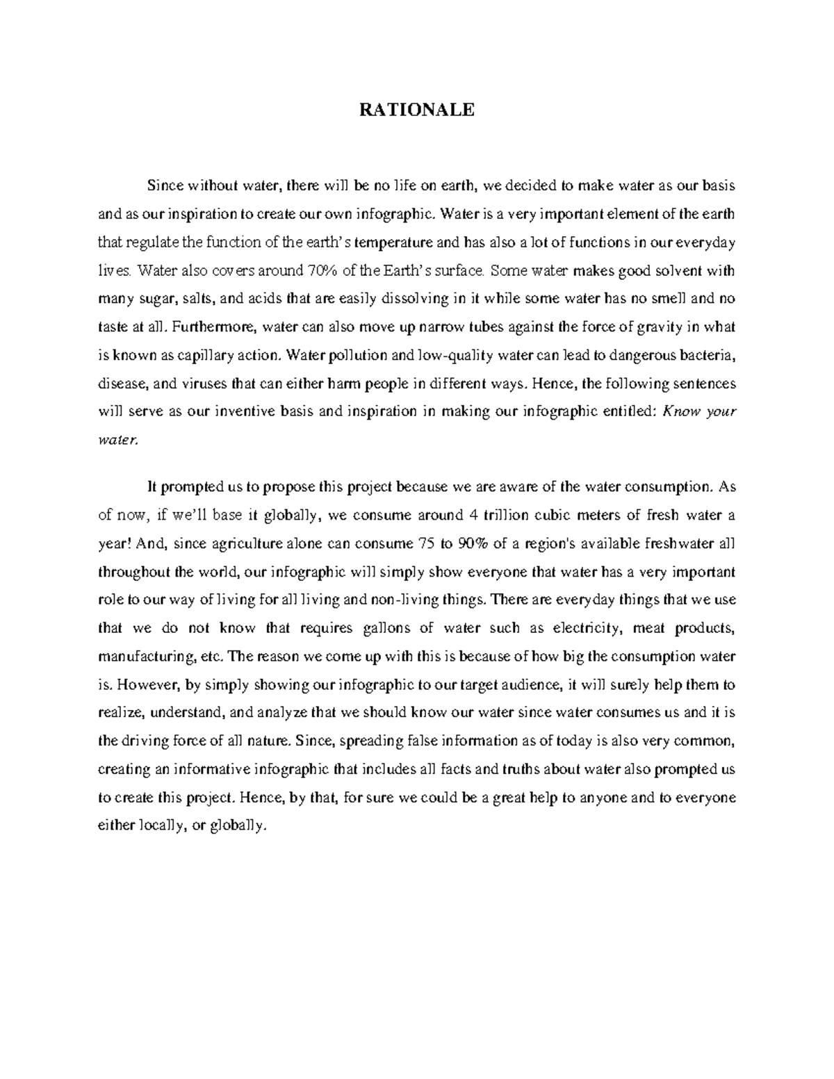 GE5- Proposal - RATIONALE Since without water, there will be no life on ...