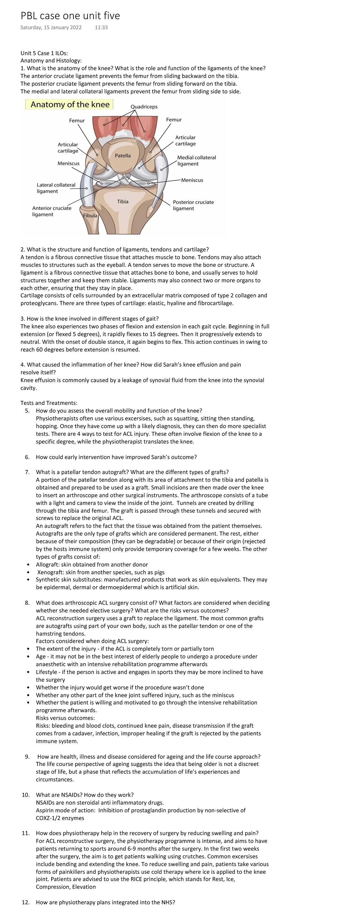 PBL case one unit five - PBL case notes - Unit 5 Case 1 ILOs: Anatomy ...