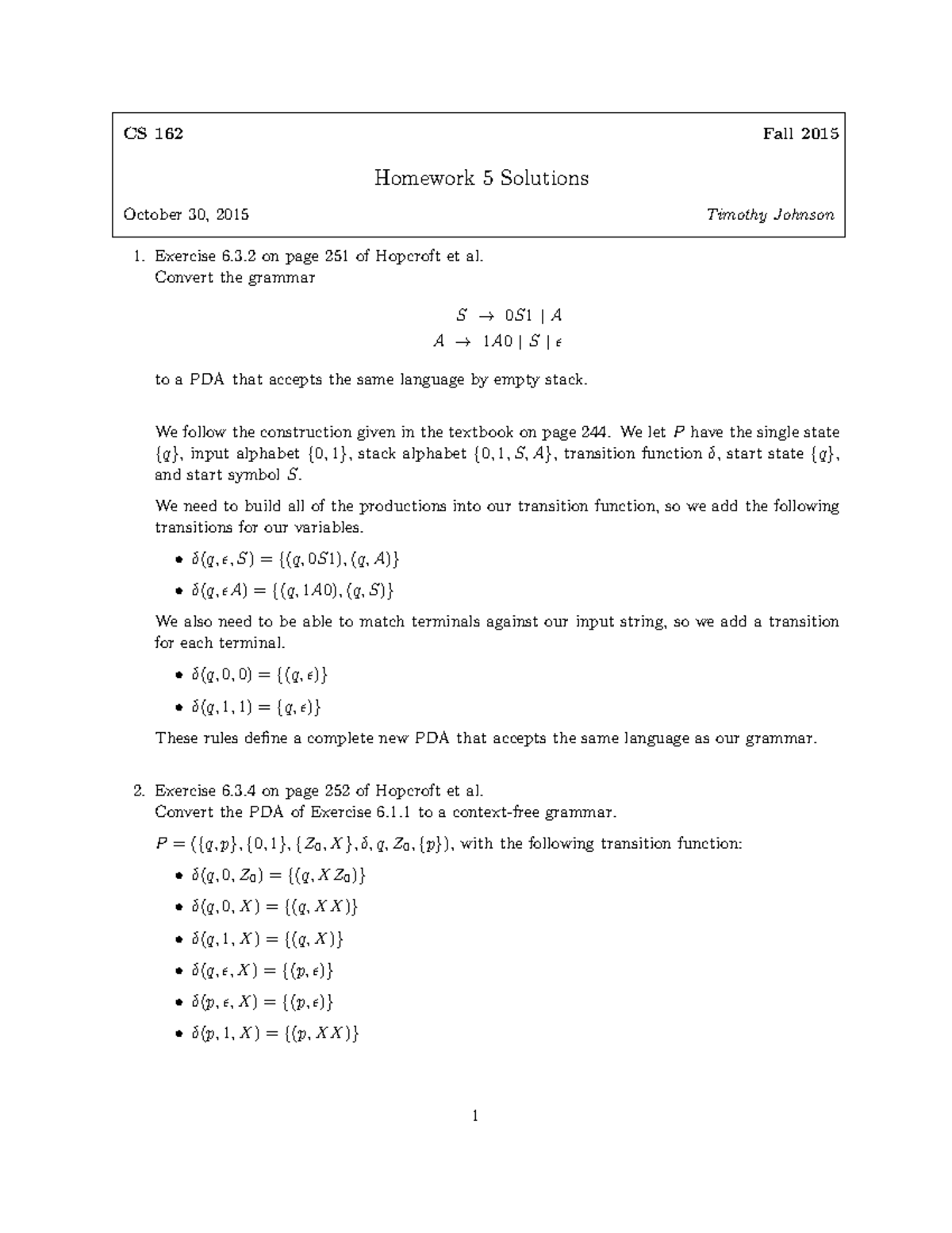 HW5Sols - CS 162 Fall 2015 Homework 5 Solutions October 30, 2015 ...