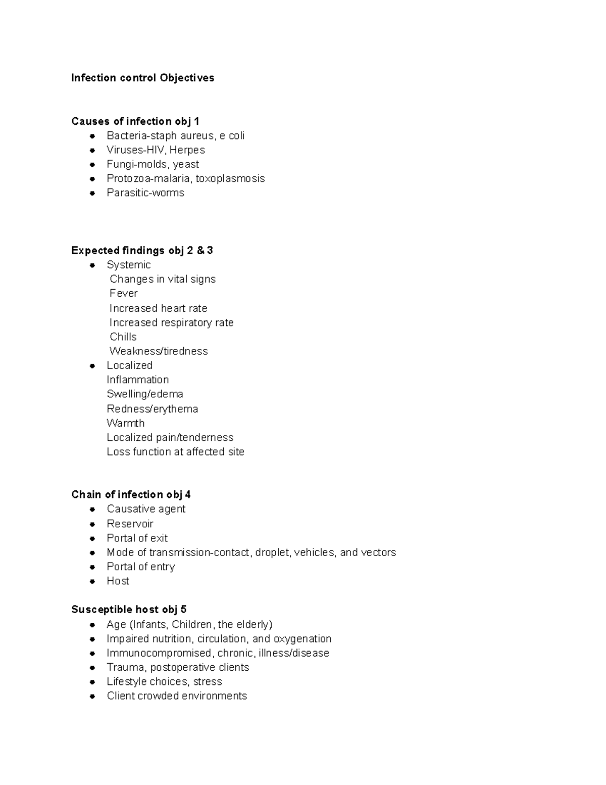 Infection control objectives - Infection control Objectives Causes of ...